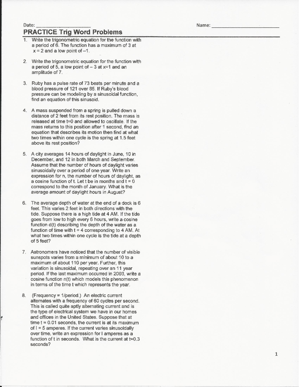 Trig word problems - Complete - 20444 - Studocu