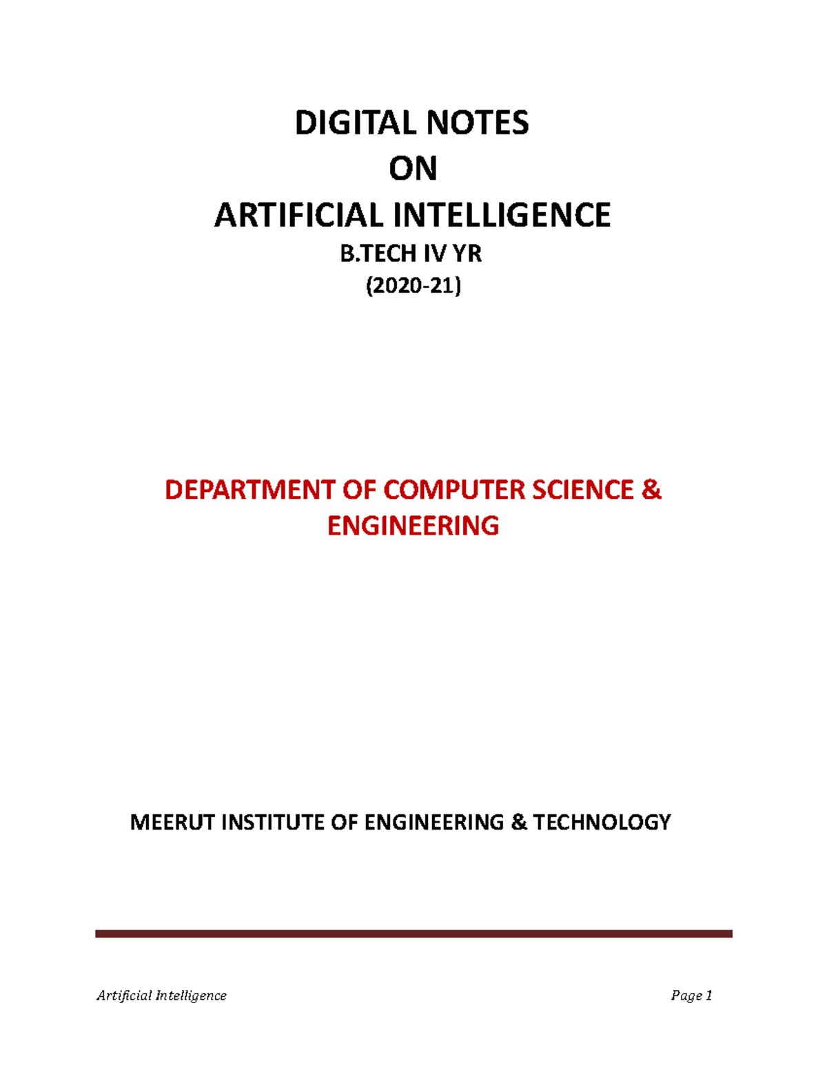 AI KCS071 Notes - Artificial Intelligence Page 1 DIGITAL NOTES ON ...
