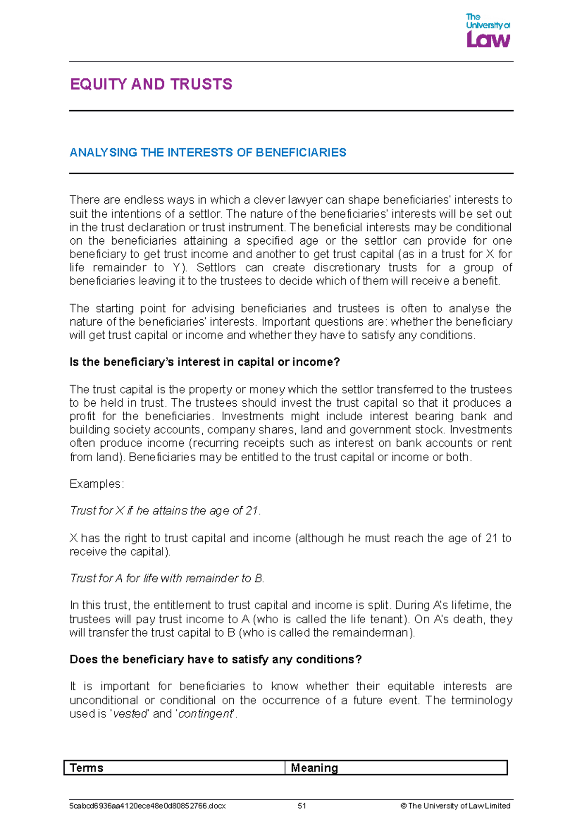 Equity AND Trusts PREP 2 WS1 - EQUITY AND TRUSTS ANALYSING THE ...
