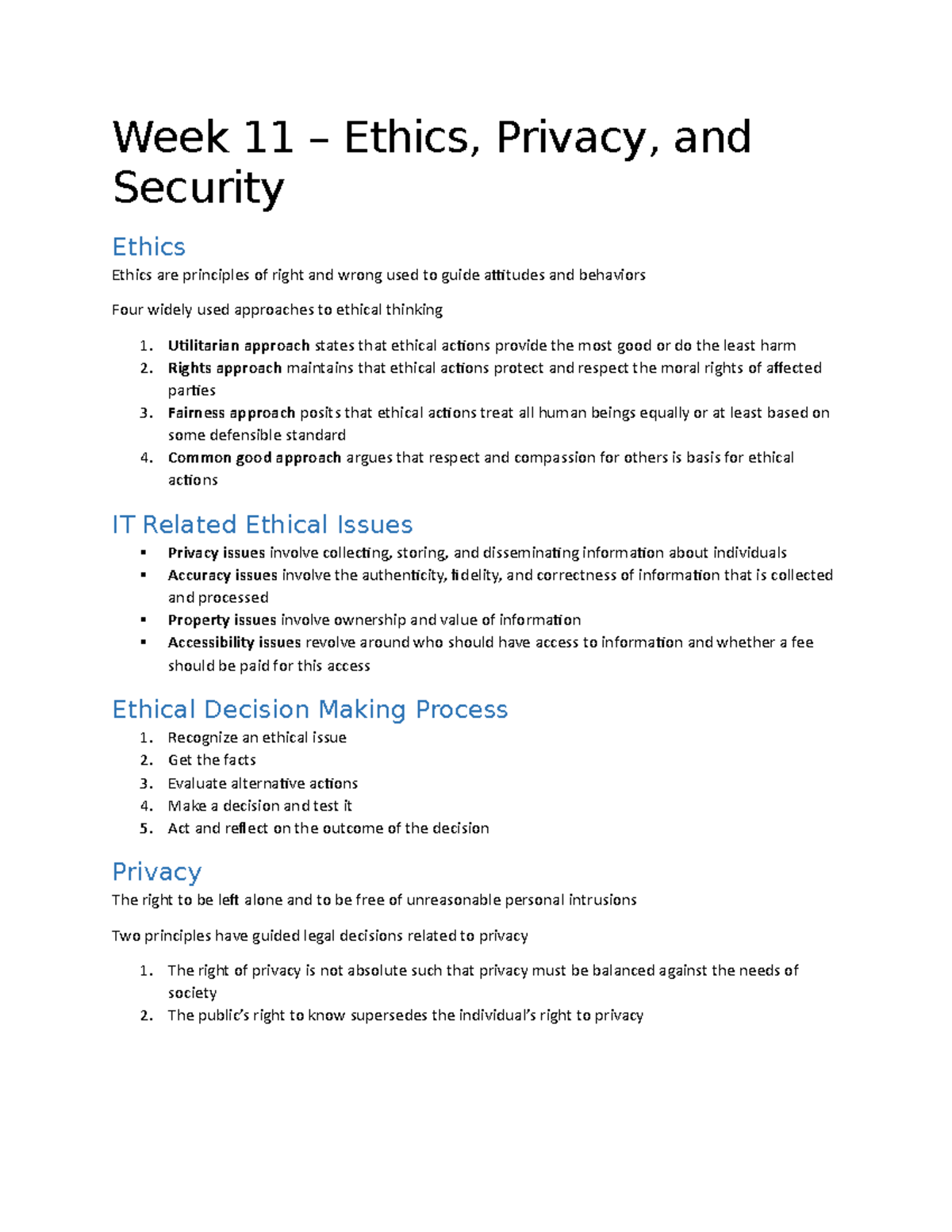 Ethics, Privacy, and Security - Week 11 – Ethics, Privacy, and Security ...