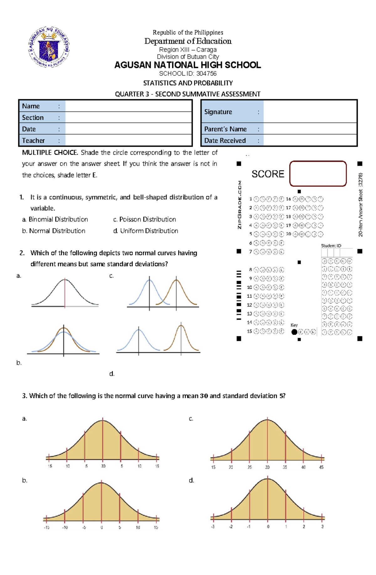 Normal Distribution Summative 2 - Republic of the Philippines ...