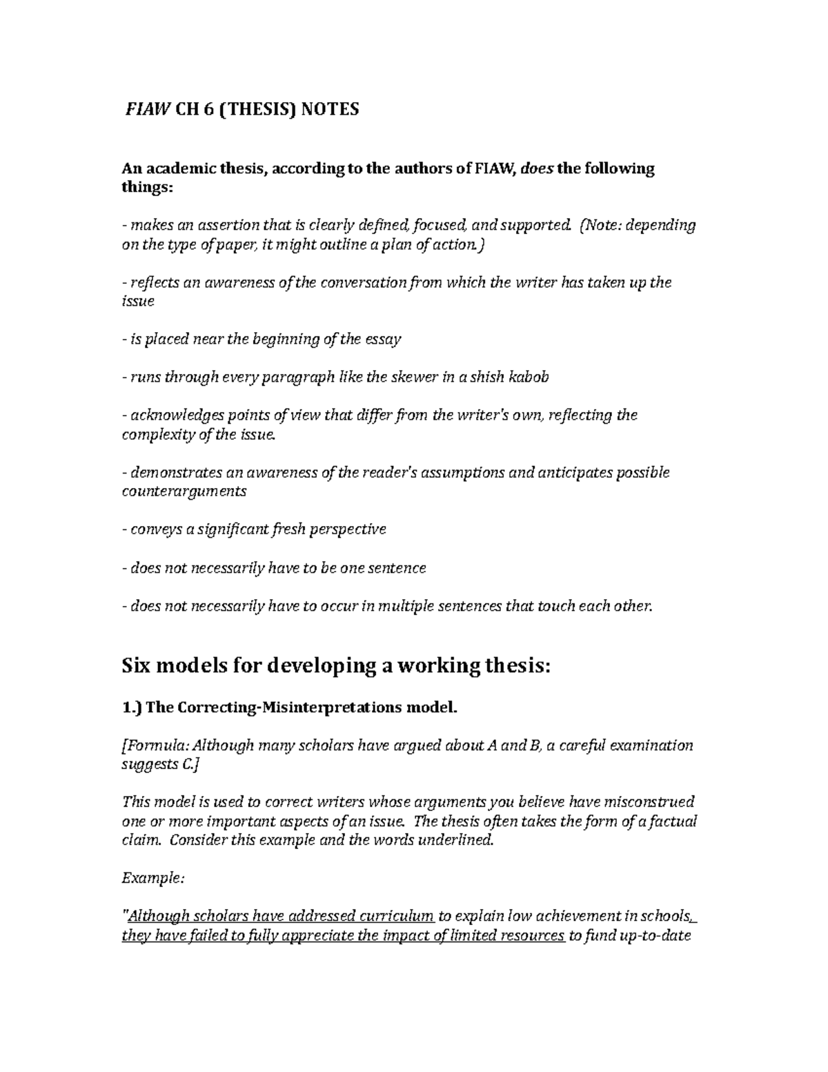 FIAW CH 6 Thesis Notes - FIAW CH 6 (THESIS) NOTES An academic thesis ...