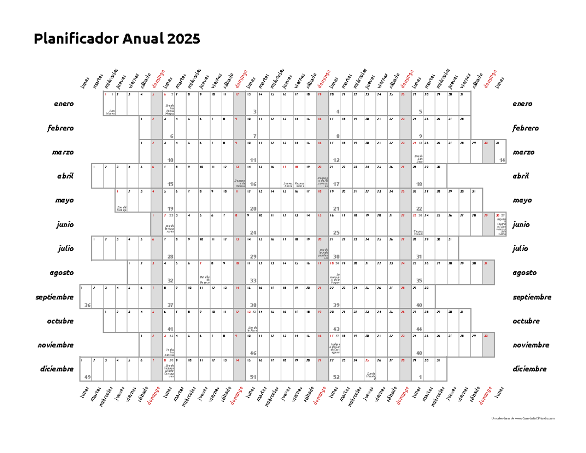 Planificador anual 2025 CALENDARIO - Planificador Anual 2025 - Studocu