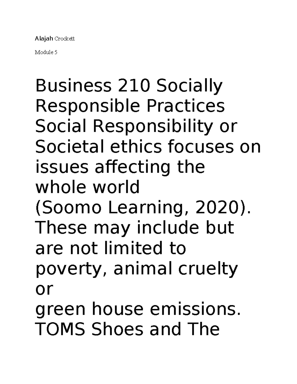 Module 5 - Alajah Crockett Module 5 Business 210 Socially Responsible ...