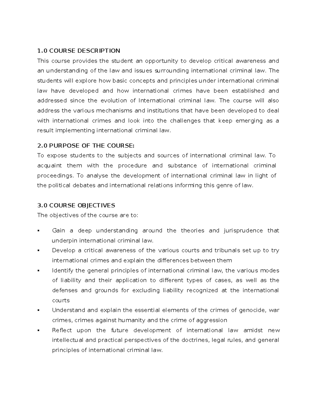International Criminal Law - 1 COURSE DESCRIPTION This course provides ...