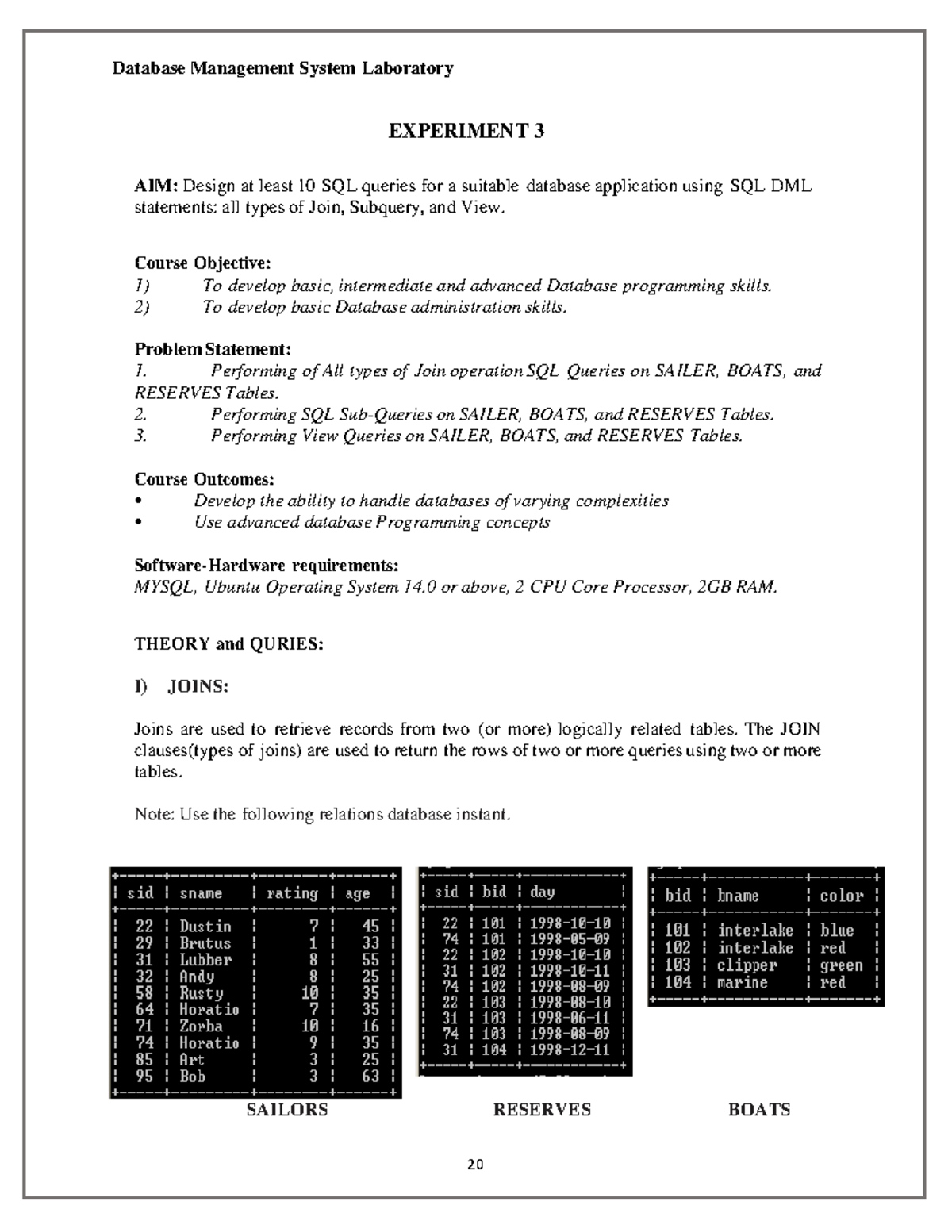 Experiment 3 Experiment 3 Aim Design At Least 10 Sql Queries For A Suitable Database