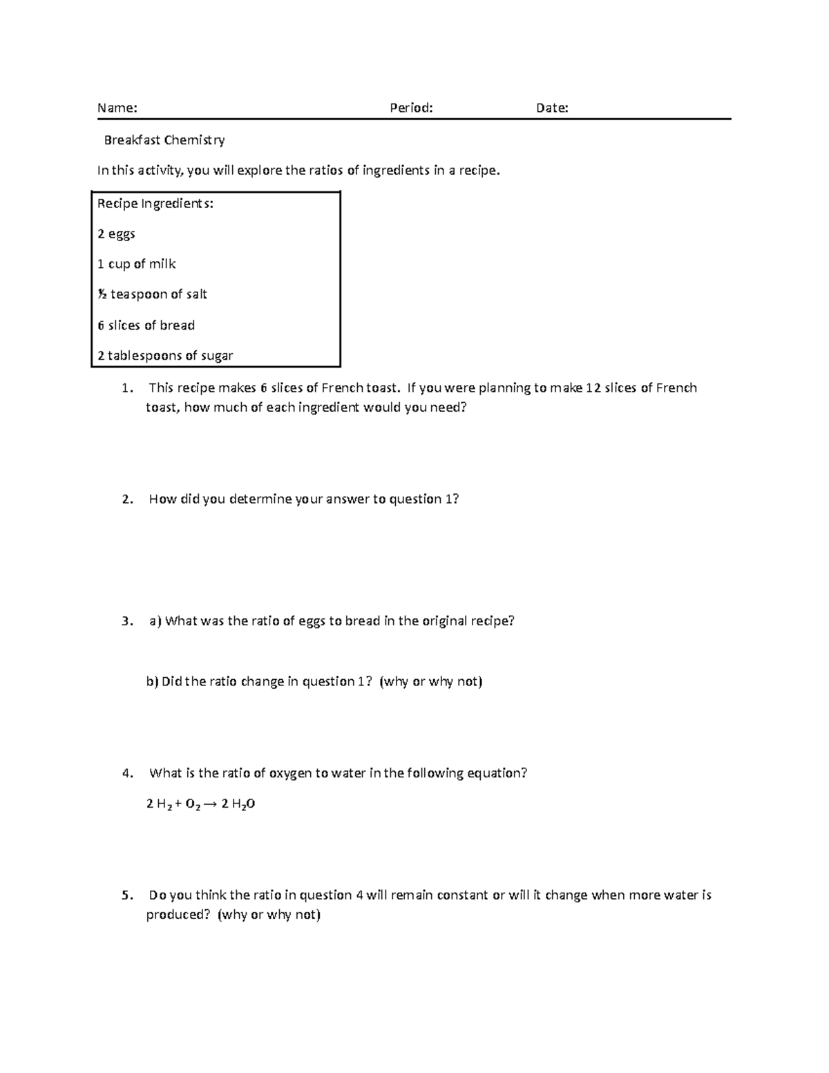 P23 Breakfast Chemistry - Name: Period: Date: Breakfast Chemistry In ...