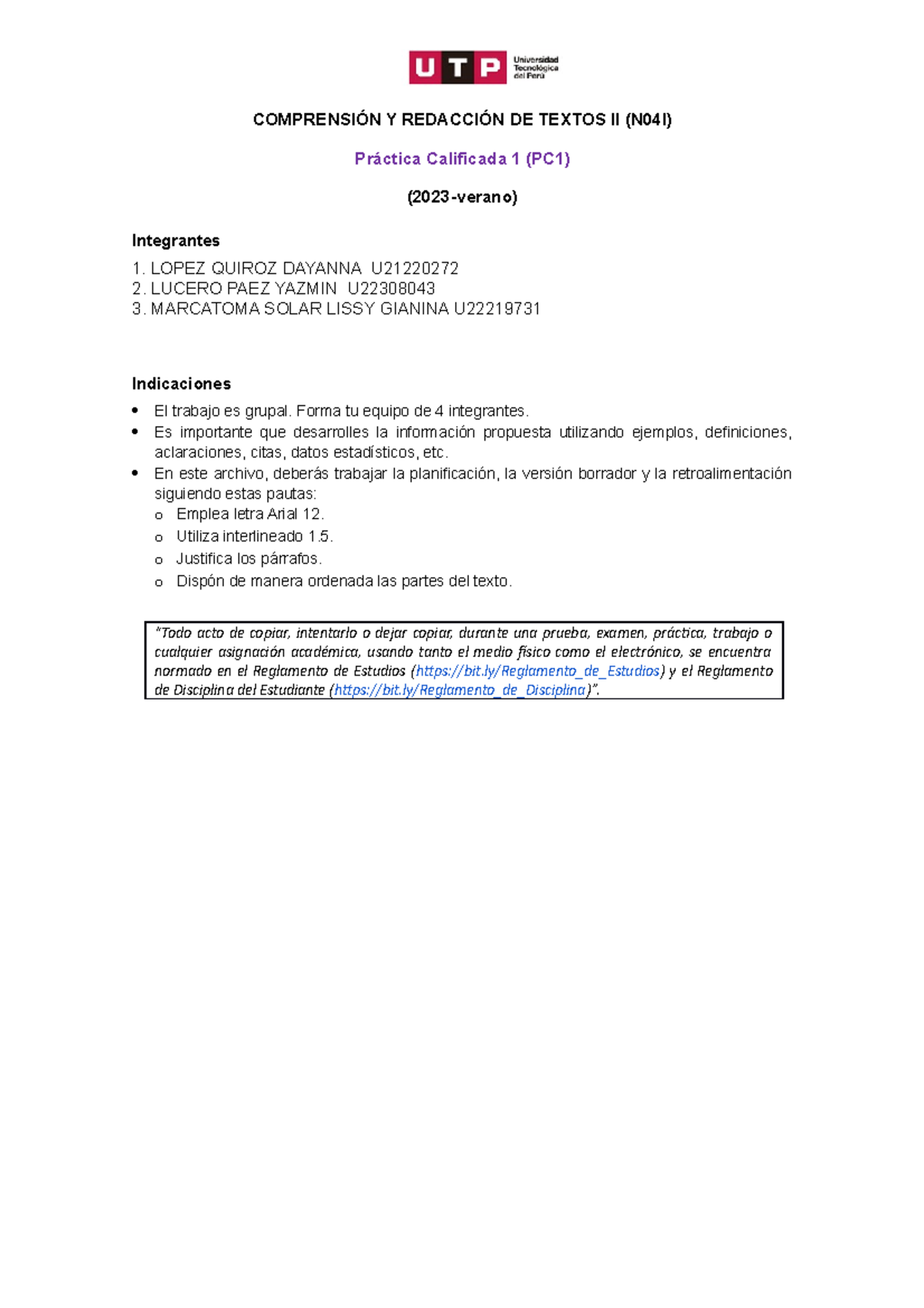 S04 - Práctica Calificada 1 (PC1) esquema-borrador-retro - COMPRENSIÓN Y REDACCIÓN DE TEXTOS II ...