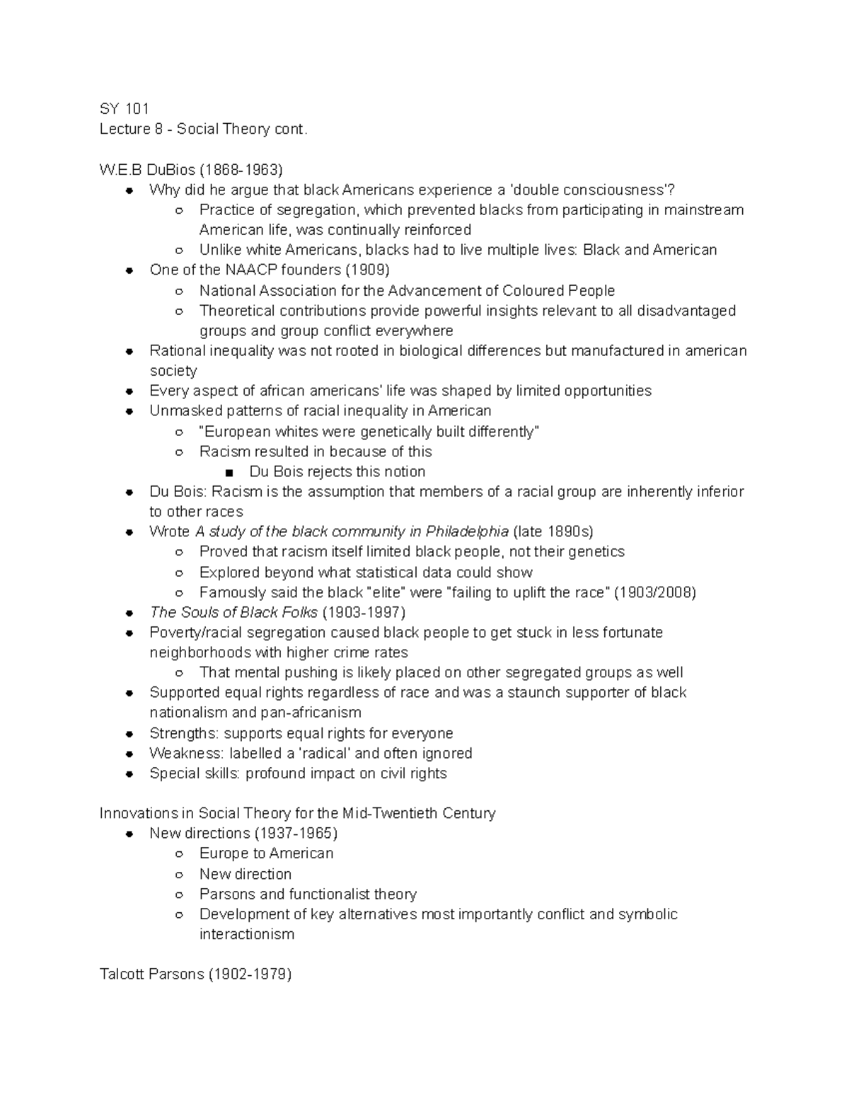 SY 101 - Lecture 8 Social Theory cont - SY 101 Lecture 8 - Social ...