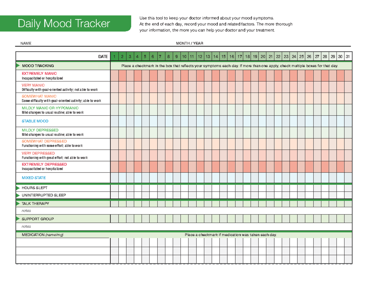 Mood-Tracker - NAME MONTH / YEAR Use this tool to keep your doctor ...