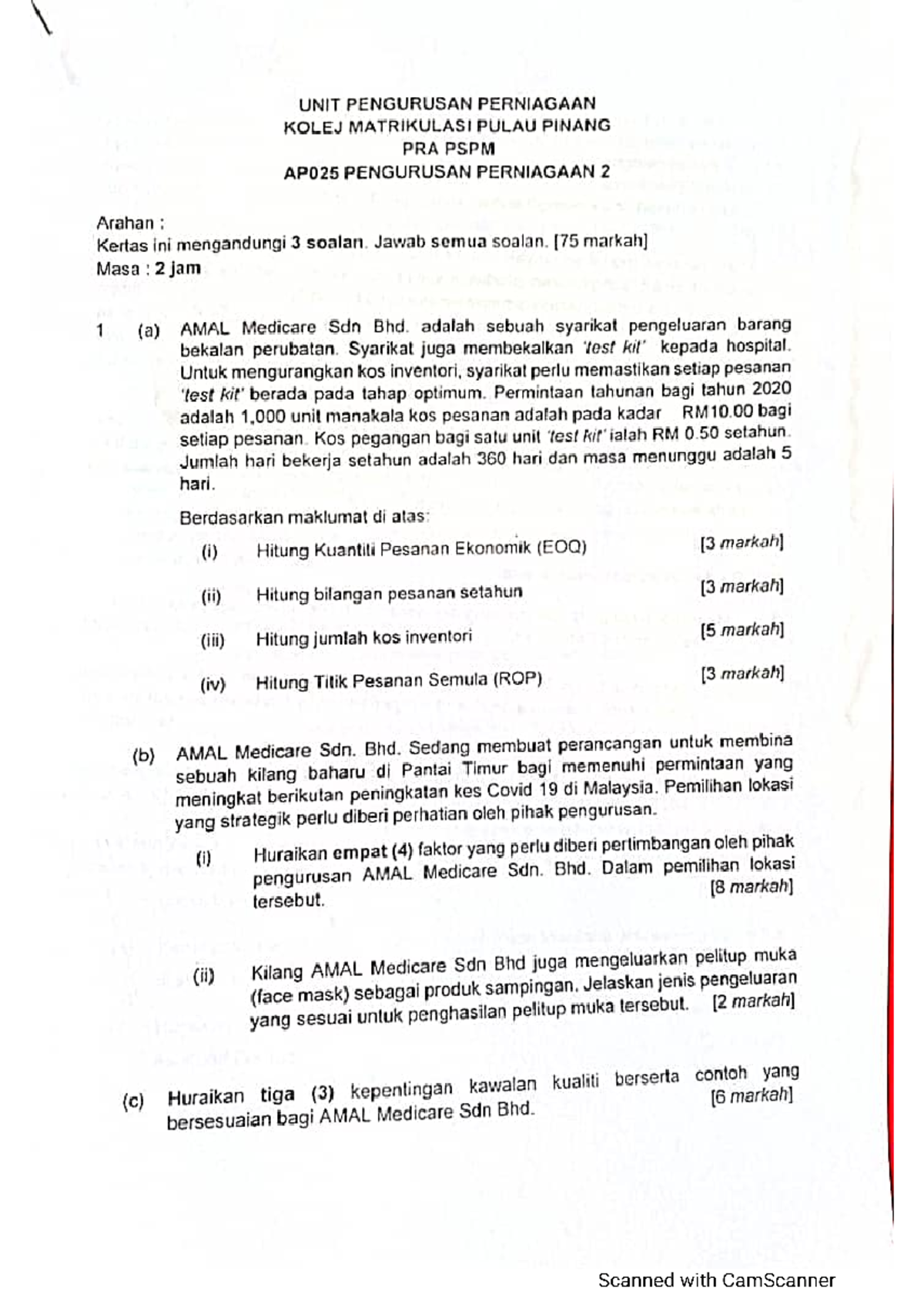 Soalan Percubaan KMPP - Perniagaan - Studocu