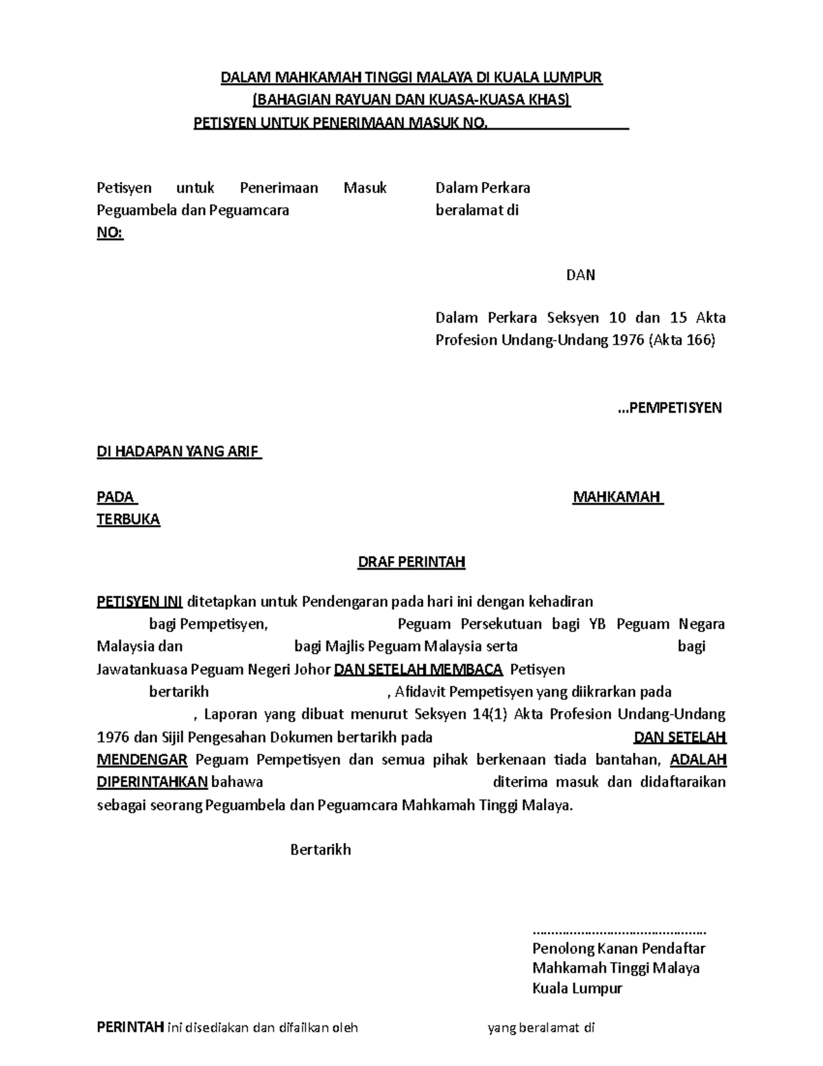 DRAFT ORDER CHAMBERING - DALAM MAHKAMAH TINGGI MALAYA DI KUALA LUMPUR ...