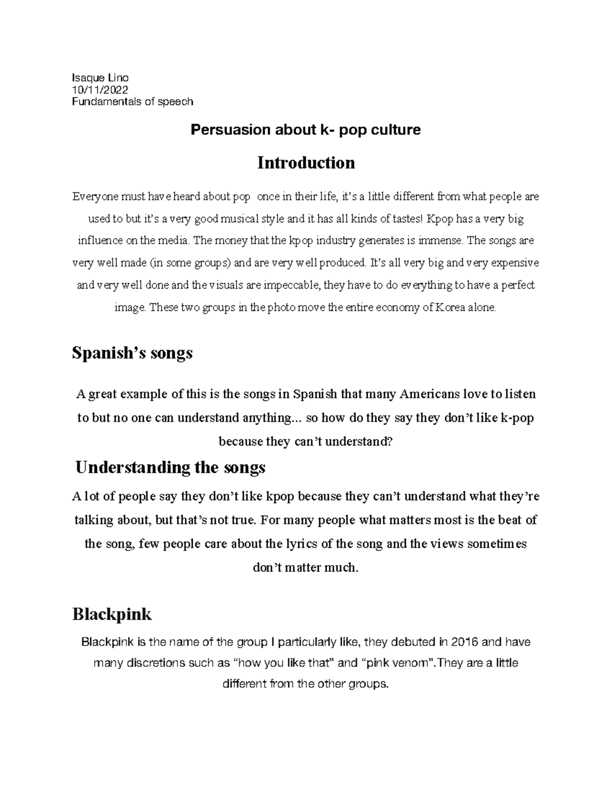 Script model for Fundamentals of speech - Isaque Lino 10/11 ...