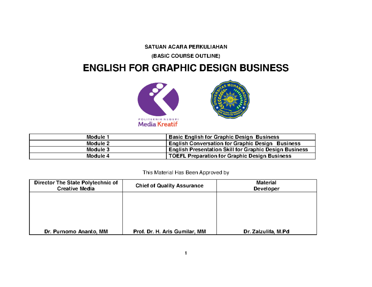 Graphic Design Booklet - SATUAN ACARA PERKULIAHAN (BASIC COURSE OUTLINE ...