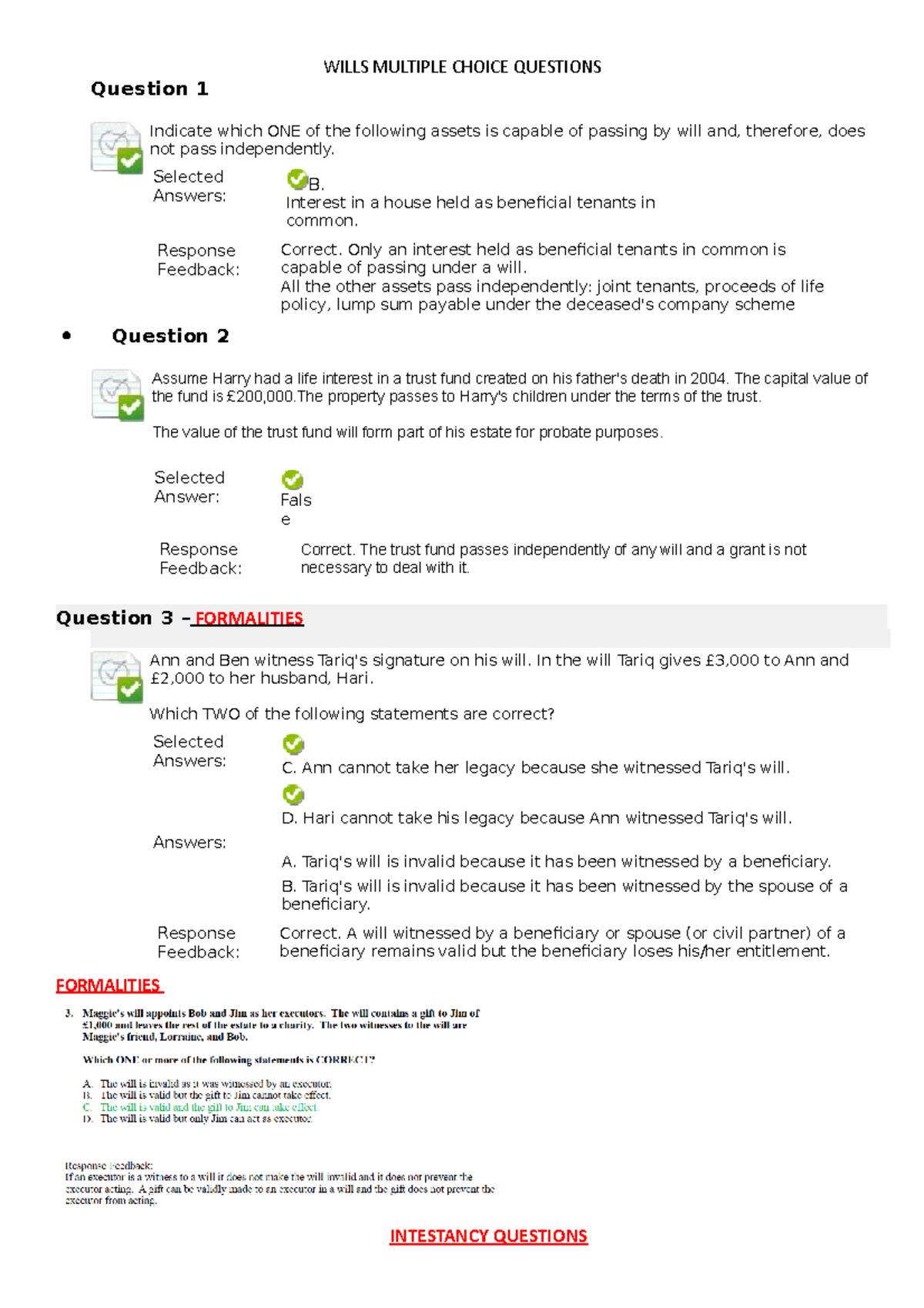 Wills Multiple Choice Questions and Answers - WILLS MULTIPLE CHOICE ...
