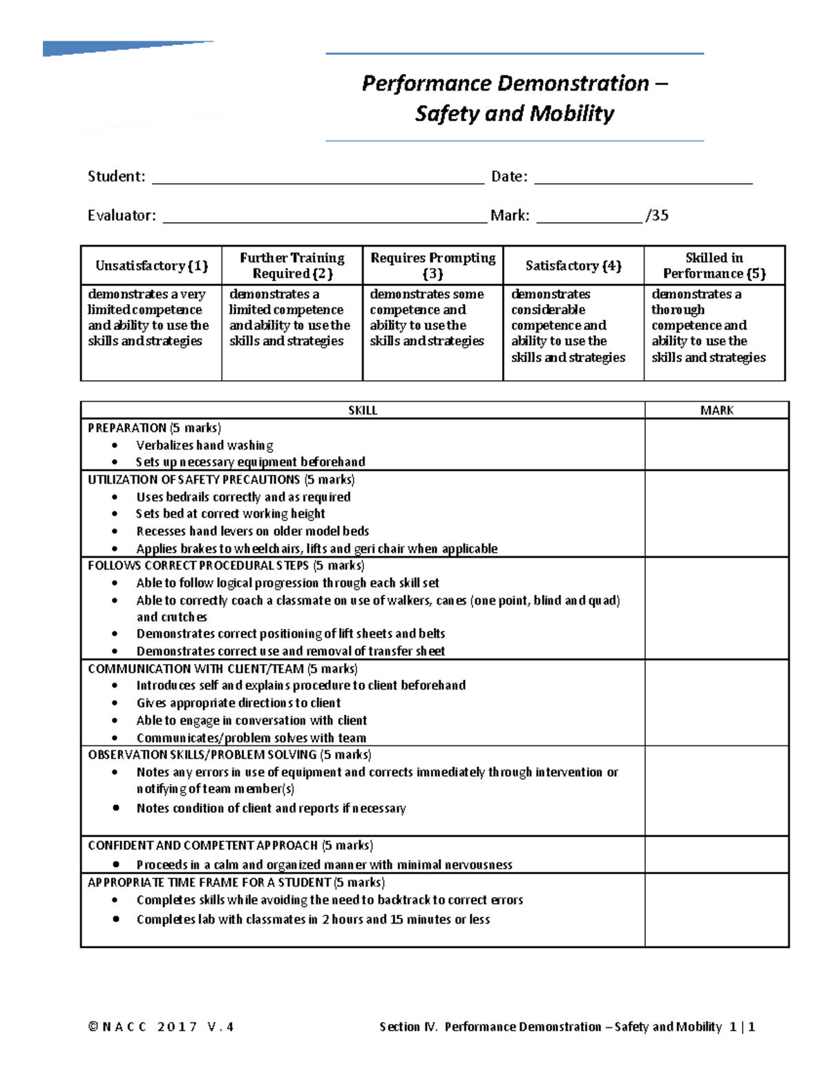Performance Demonstration - Mobility - © N A C C 2 0 1 7 V. 4 Section ...