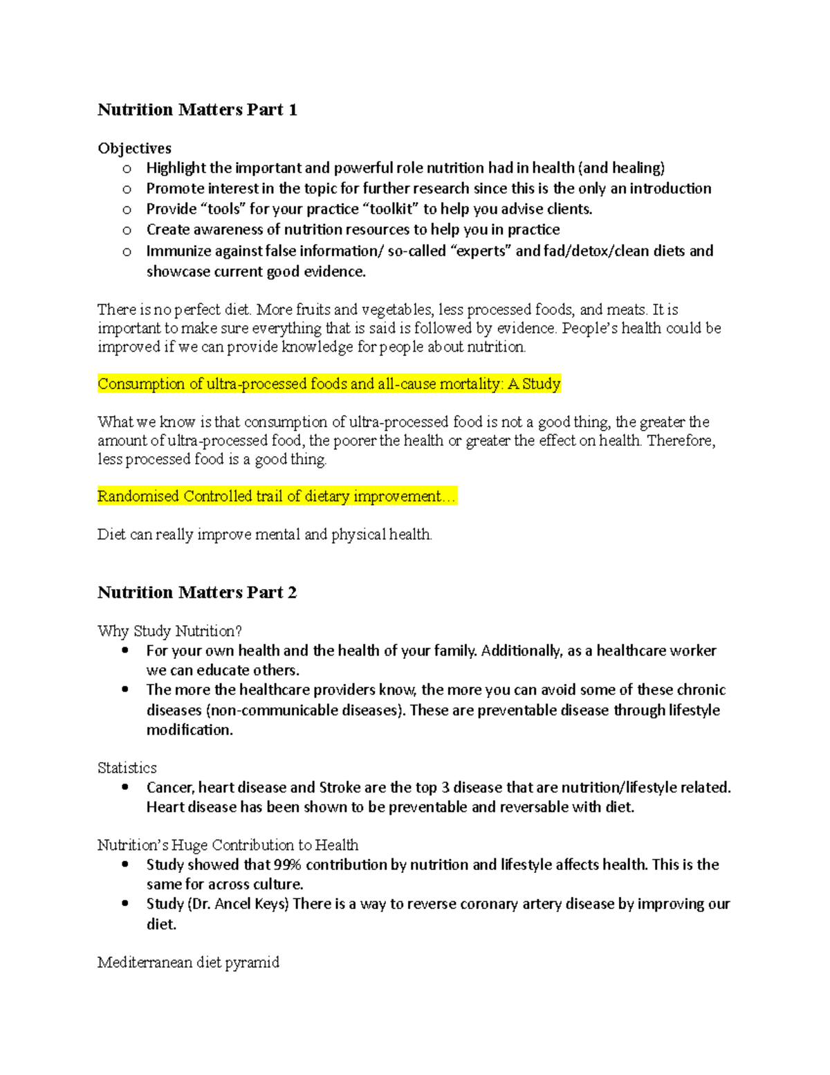 Nutrition Matters Part 1 &2 - Nutrition Matters Part 1 Objectives o ...