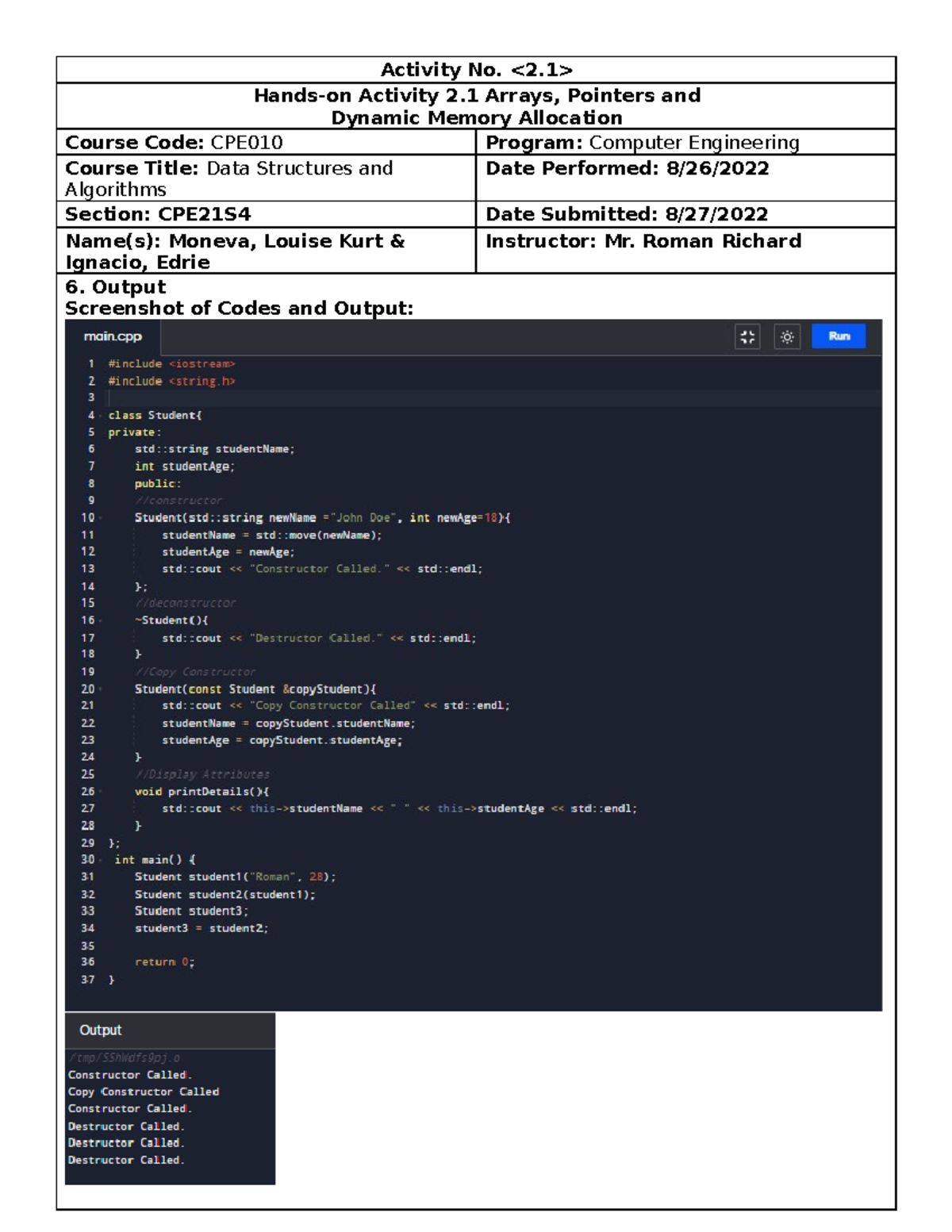 CPE010 HOA2 - ACAD - Activity No. Hands-on Activity 2 Arrays, Pointers ...