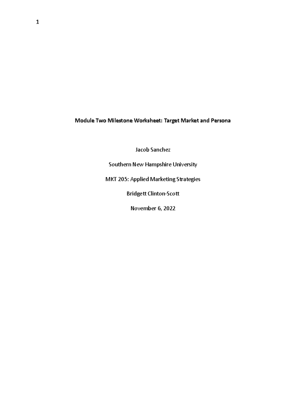 MKT205 Module Two Milestone - Module Two Milestone Worksheet: Target ...