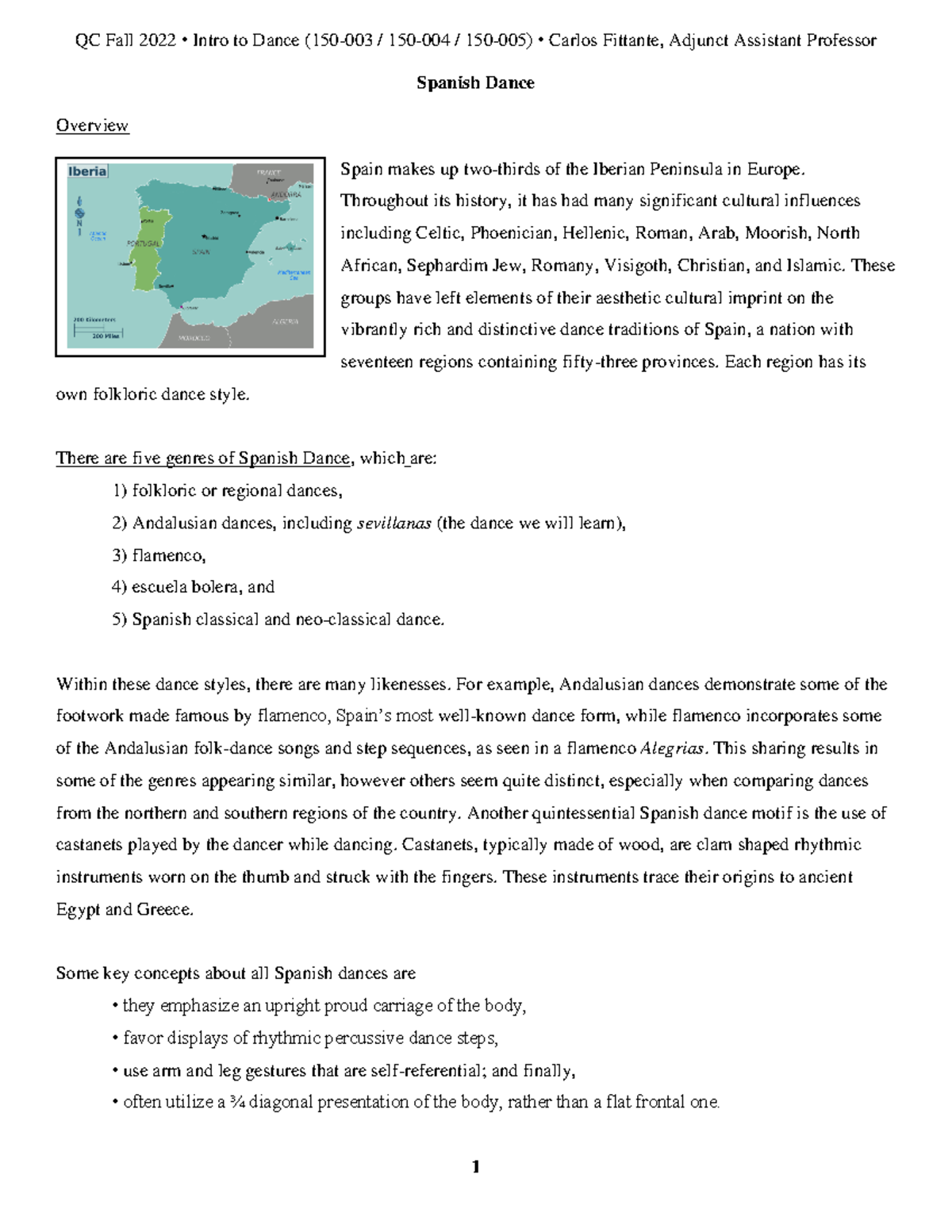 Spanish Dance Reading Fall 2022 - QC Fall 2022 • Intro to Dance (150 ...