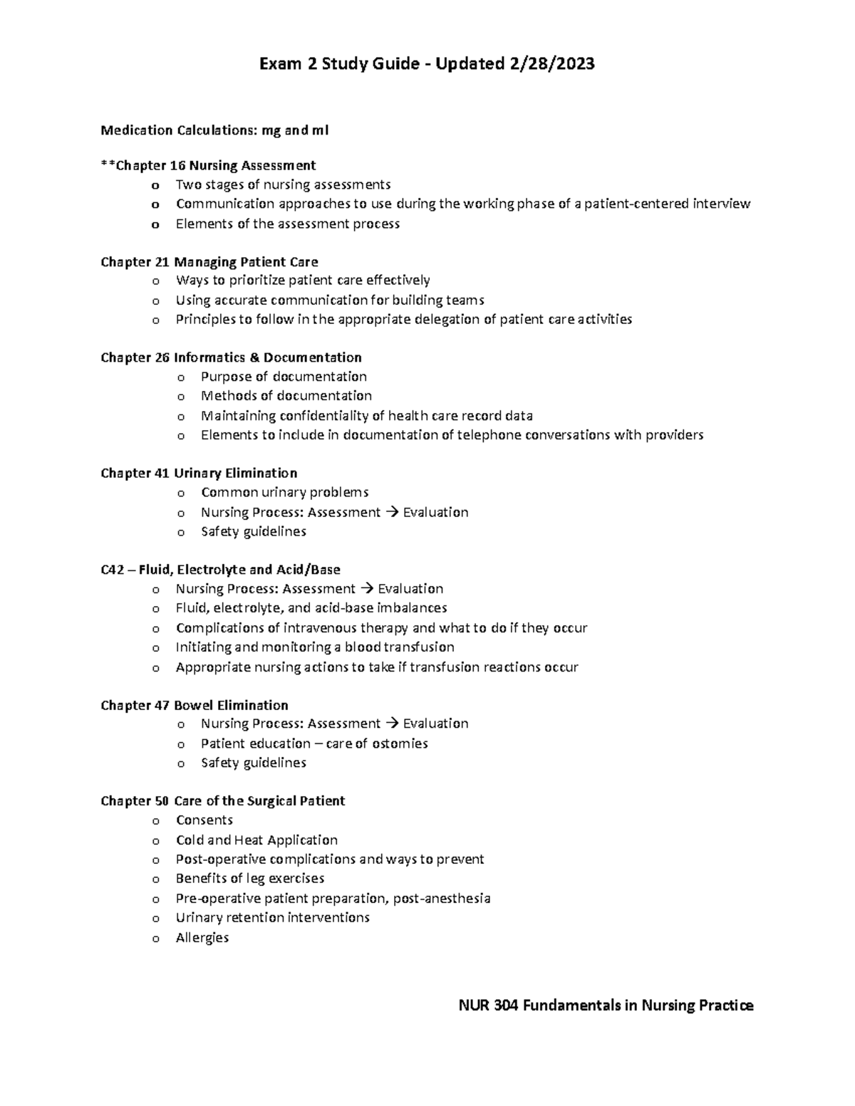 Exam 2 Study Guide updated 022823 - NUR 350 - PennWest California - Studocu