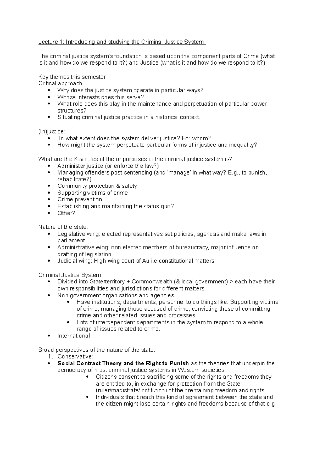 CRIM Notes - Lecture 1: Introducing and studying the Criminal Justice ...