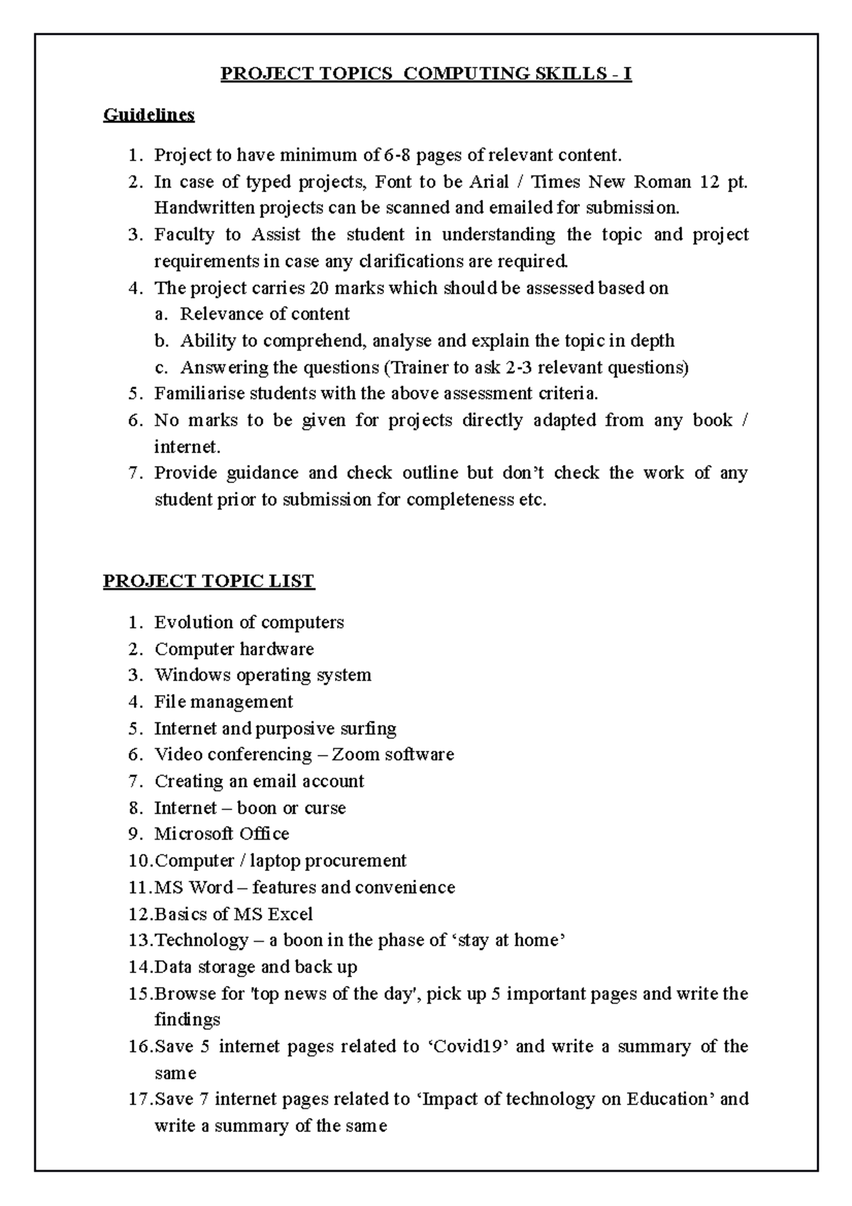 Project Topics - Computing Skills - I - PROJECT TOPICS COMPUTING SKILLS ...