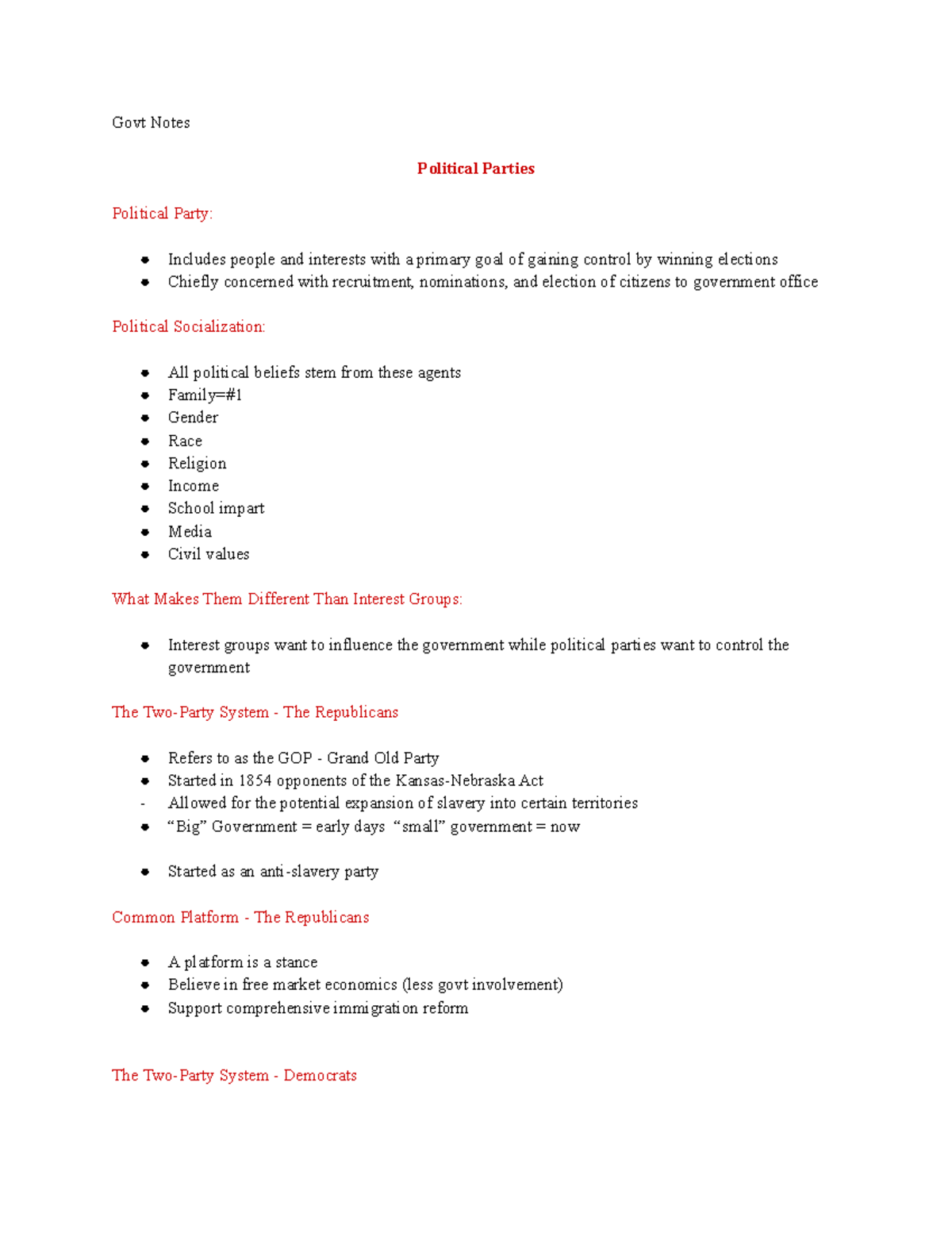 Govt Notes - Political Parties - Govt Notes Political Parties Political ...