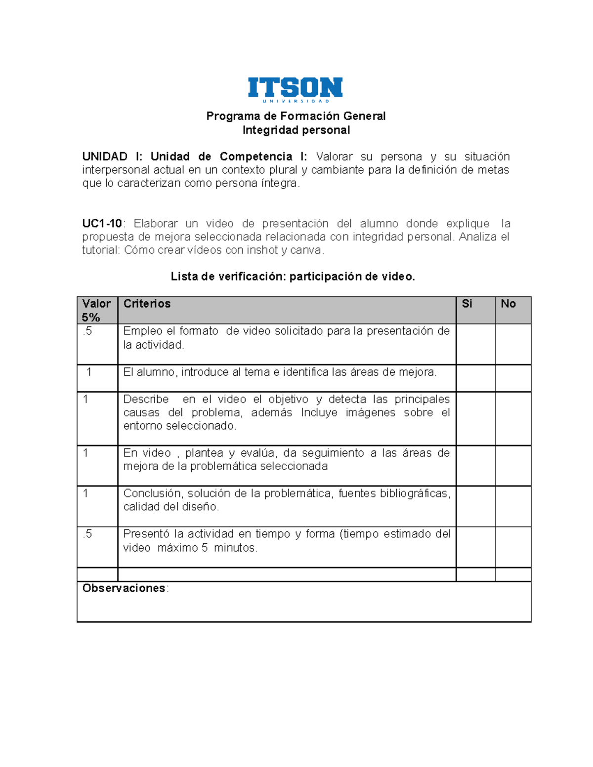 UC1 -10-Lista de verificación Video Exposicion Propuesta DE Mejora - Programa de Formación ...