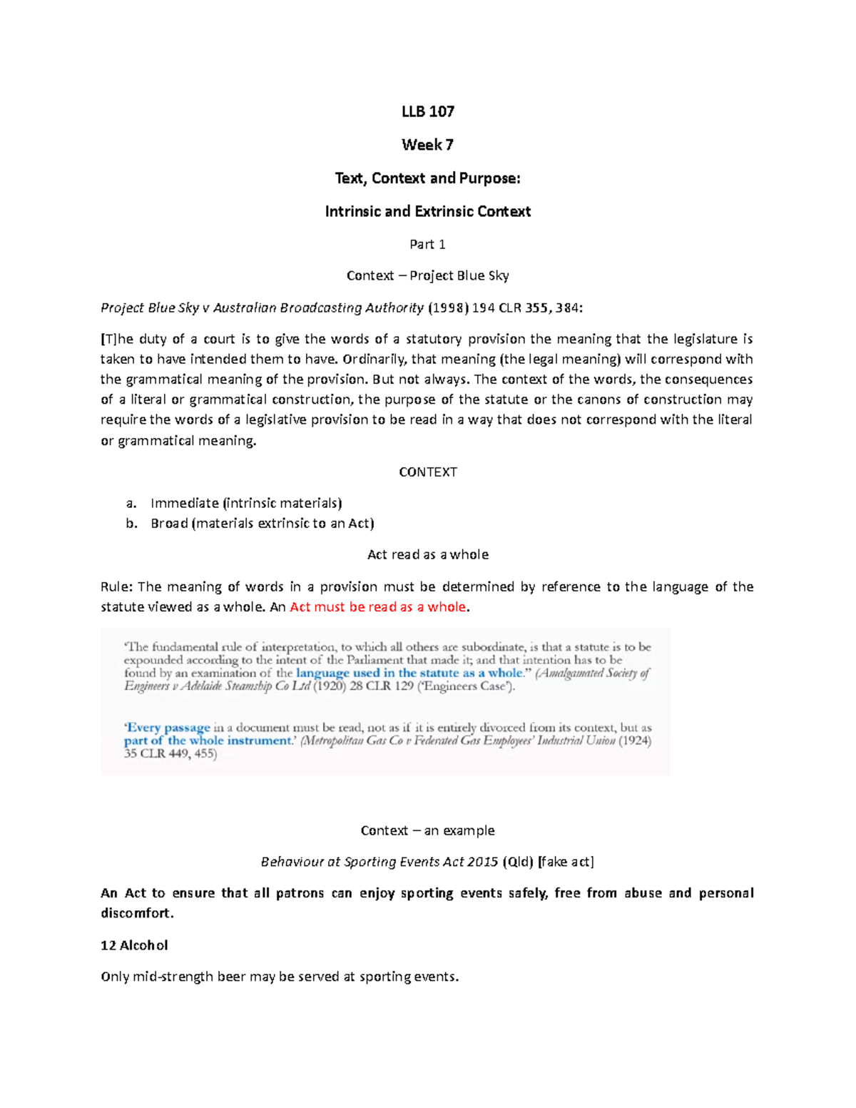 LLB 107 podcast - notes week 7-8 - LLB 107 Week 7 Text, Context and ...