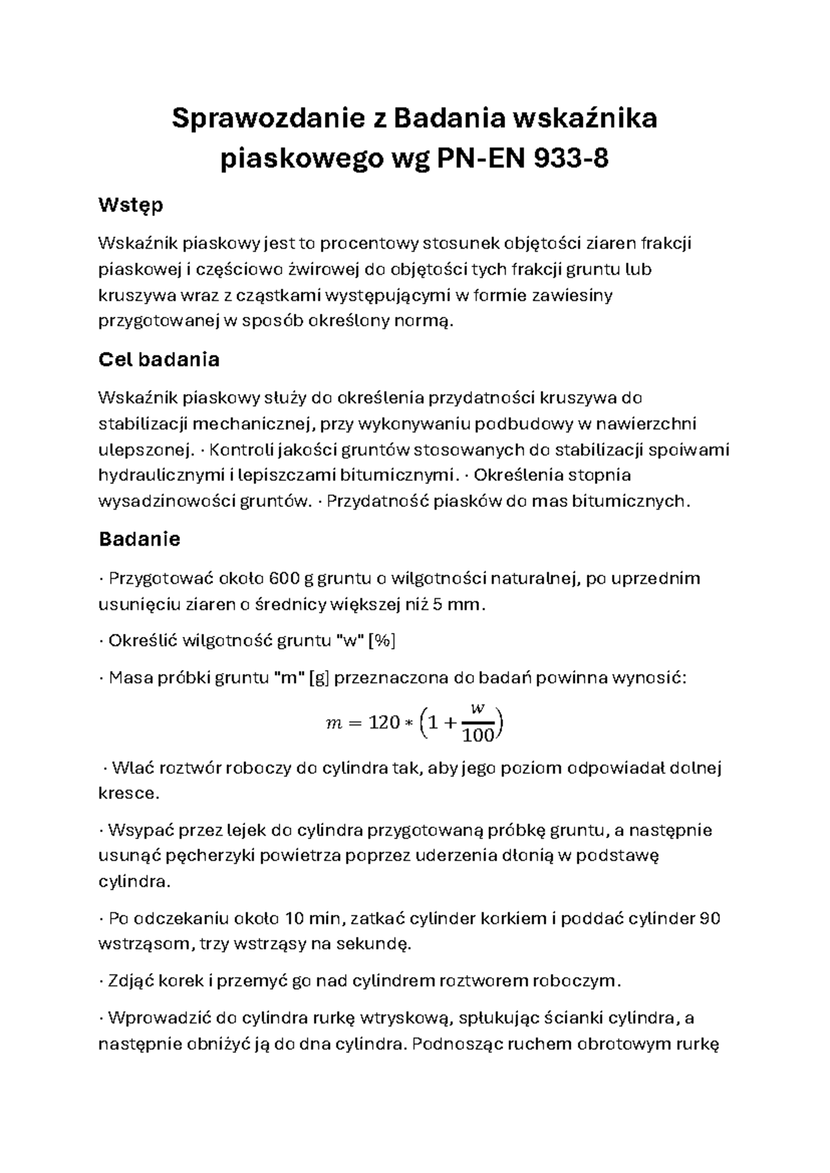 Sprawozdanie z oznaczenia punktu piaskowego - Sprawozdanie z Badania ...