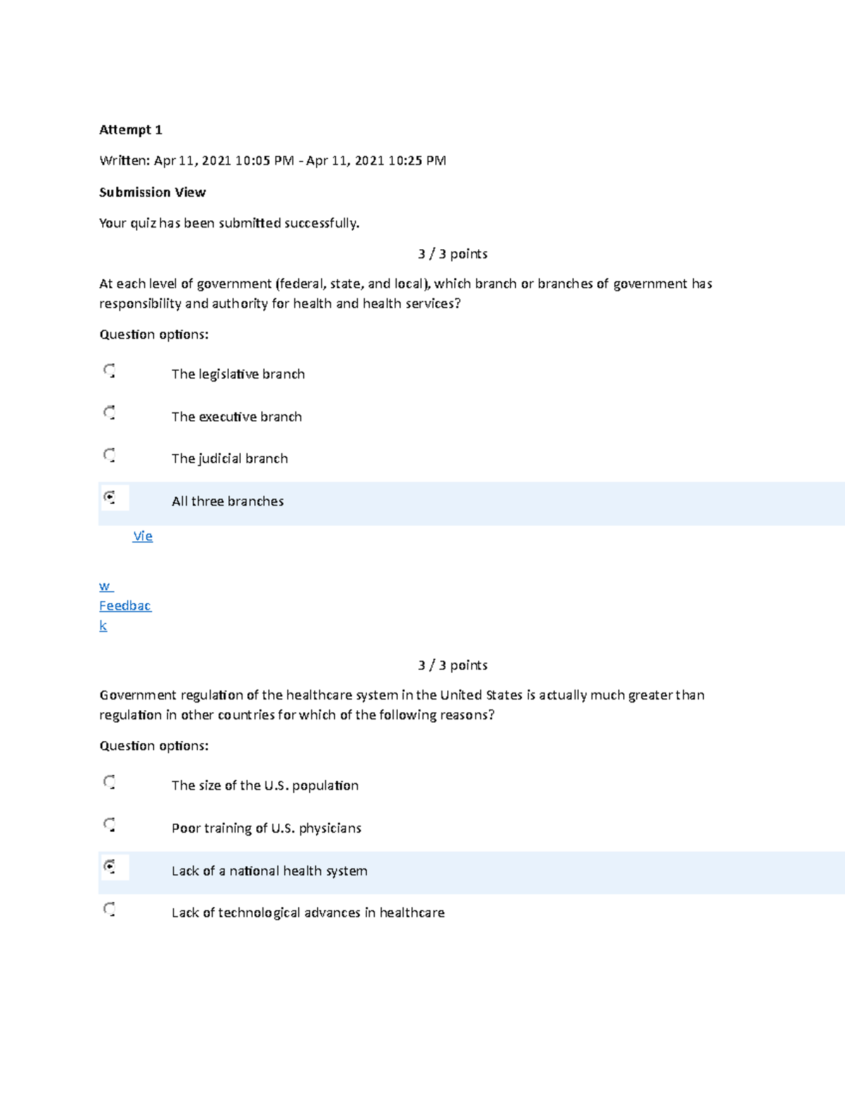 6.2 chapter five quiz government and the healthcare system HCM340 ...