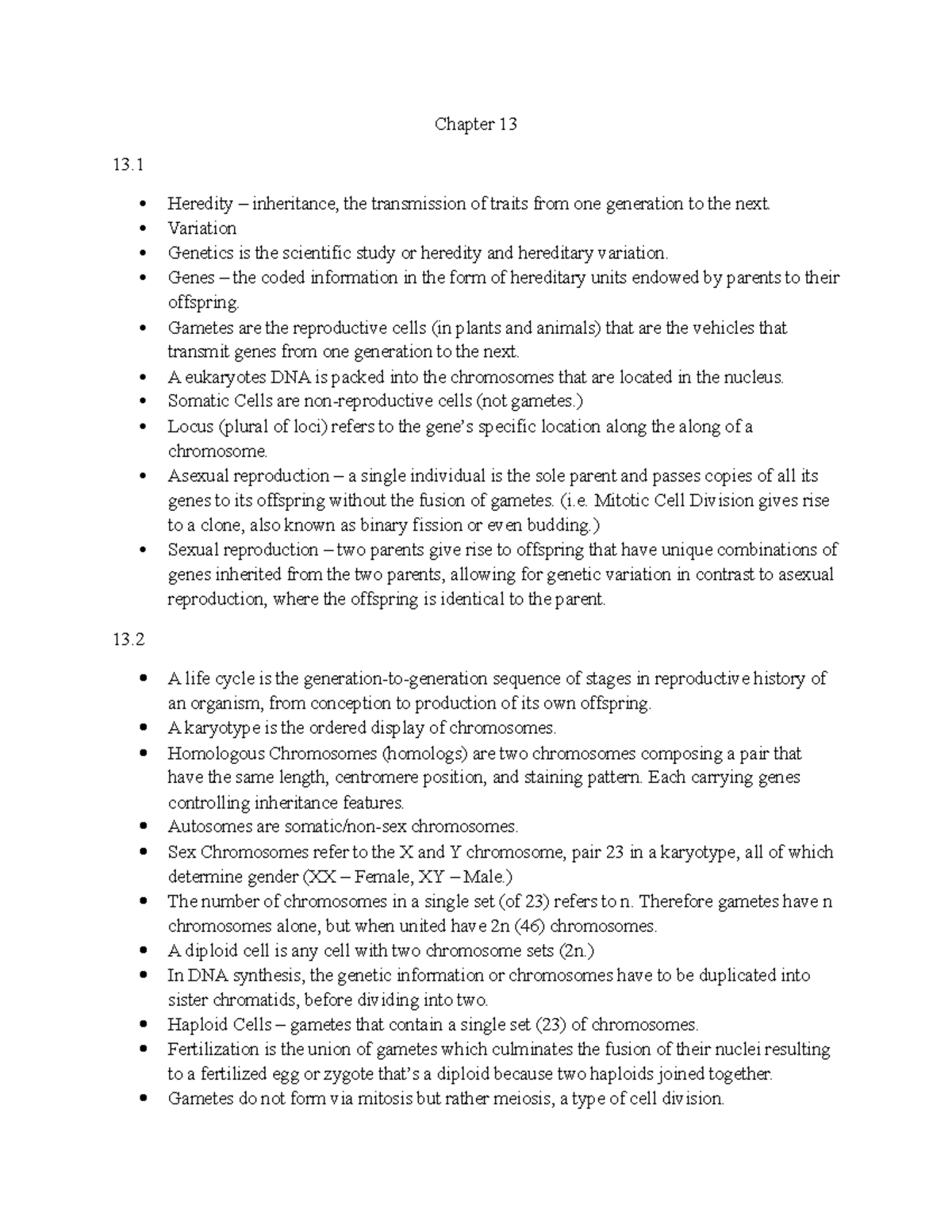 Chapter 13 - Summary Campbell Biology - Chapter 13 Heredity ...