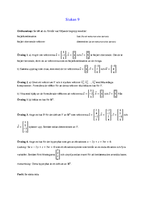 Formelblad Linalg - Formelblad SF1624 Algebra och Geometri Theodor Hagstr ̈om 20 december 2022 ...