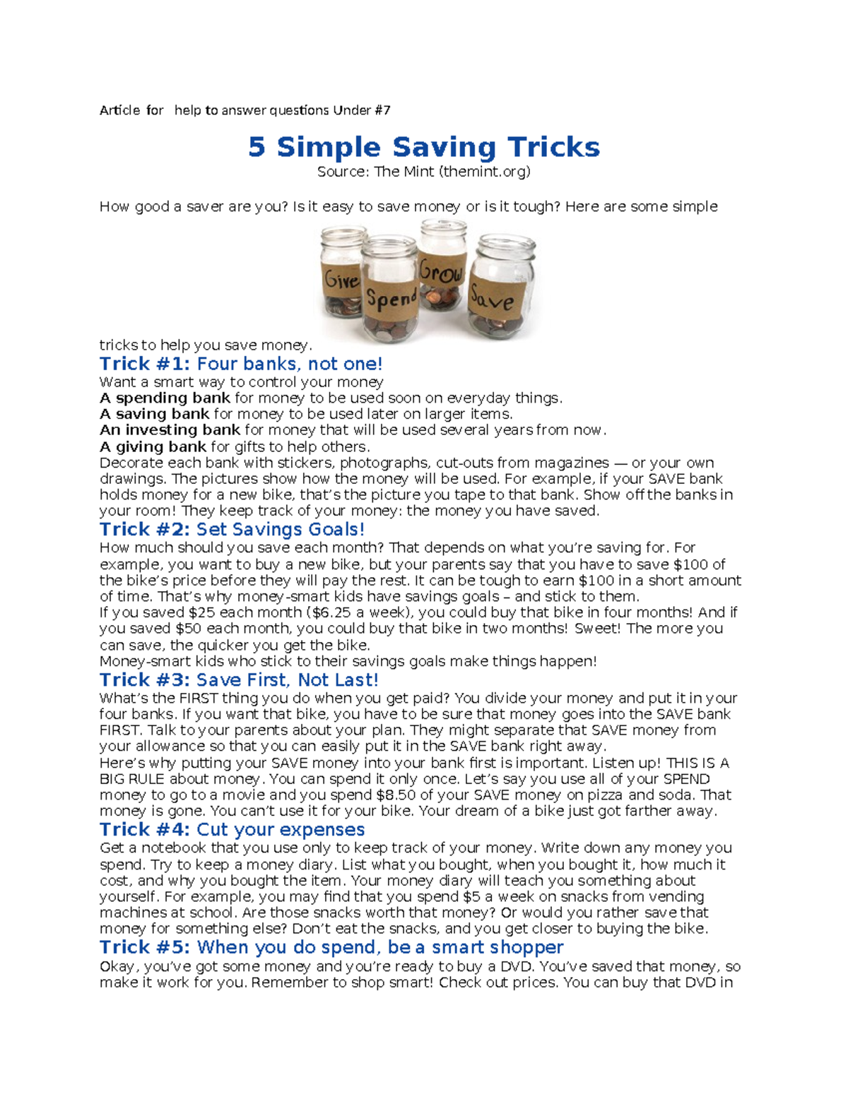 Article for help to answer questions Under 7 for 2 - Article for help ...