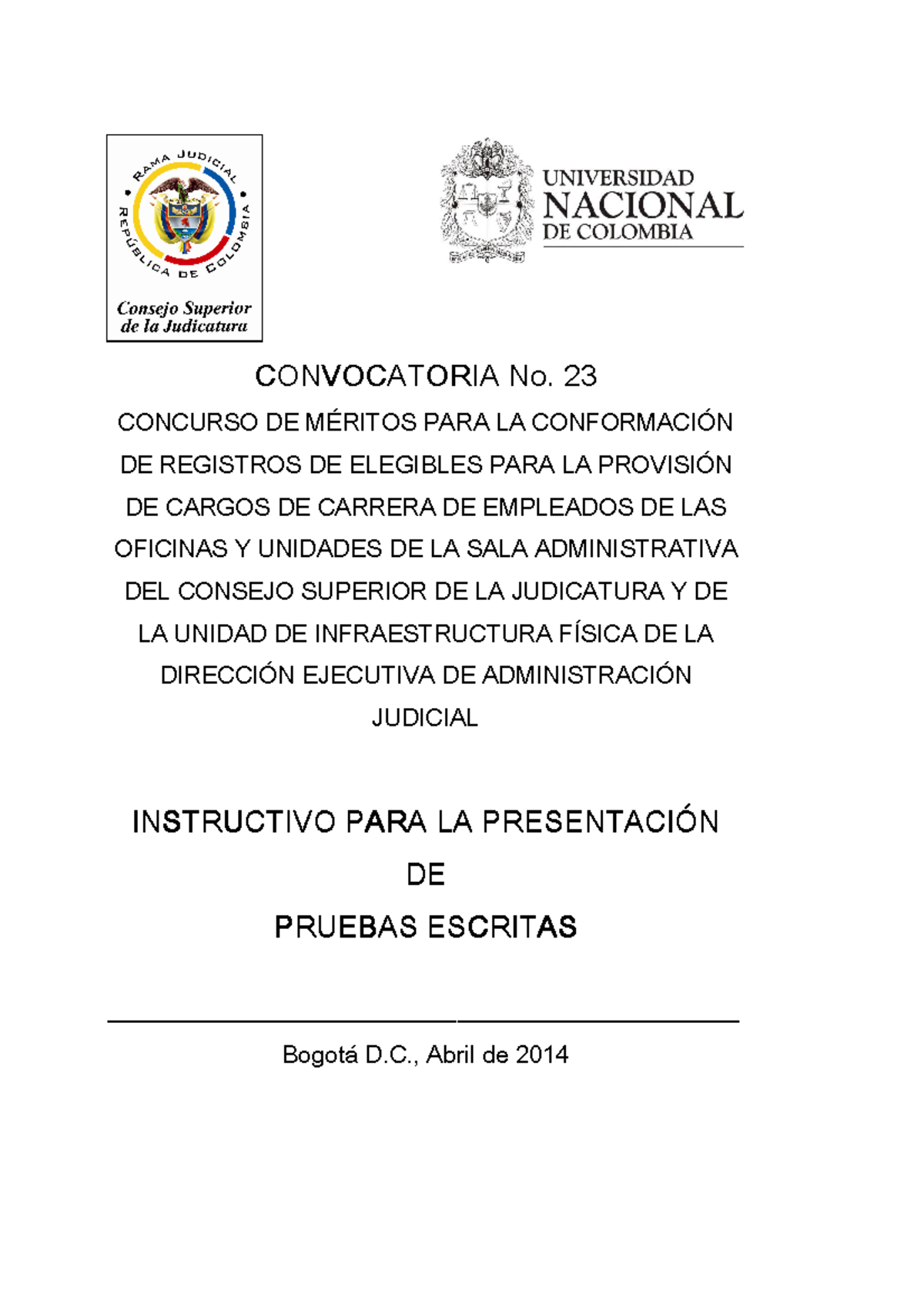 C23-Instructivo Pruebas Escritas - CONVOCATORIA No No No No. 2 2223333 ...