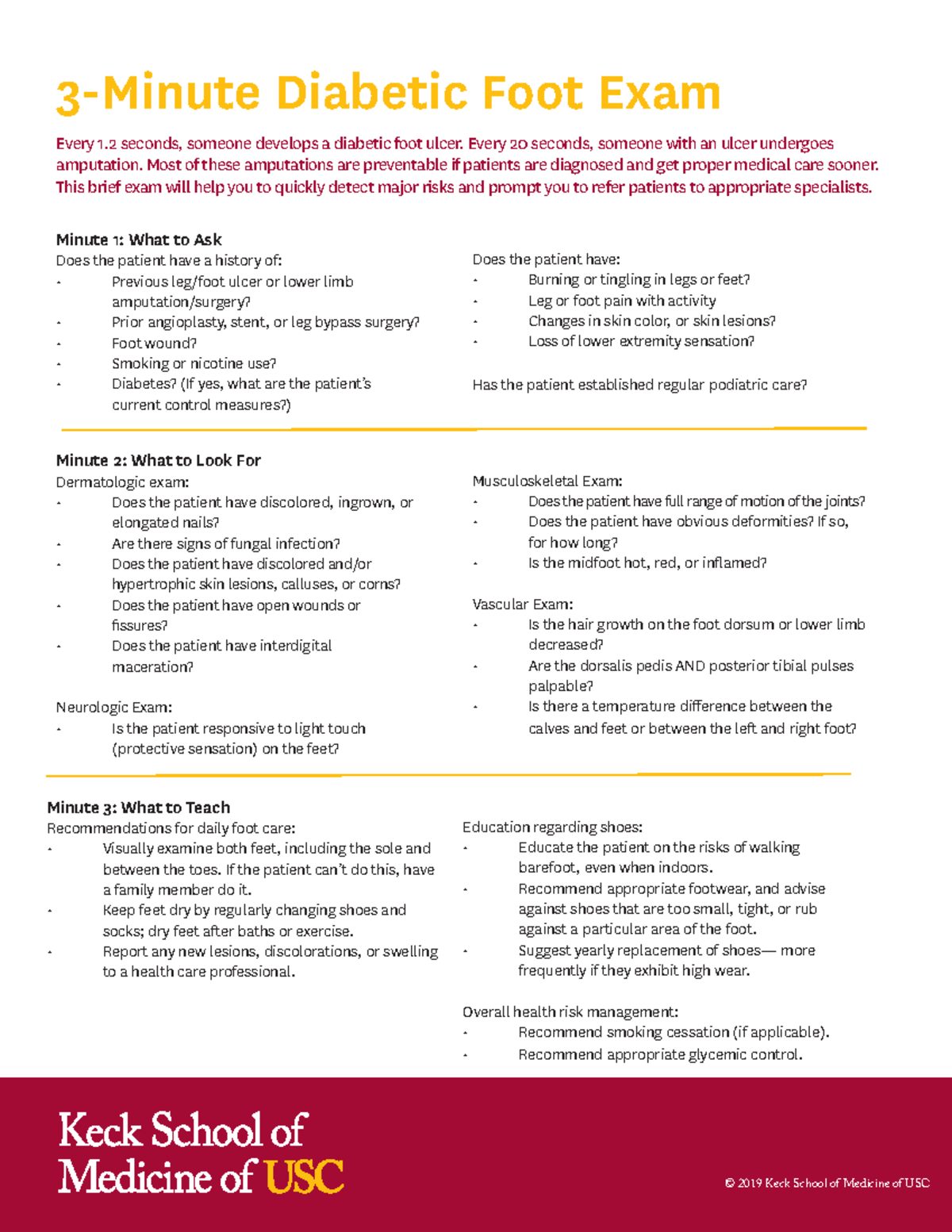 Three Minute Foot Exam USC - Every 1 seconds, someone develops a ...