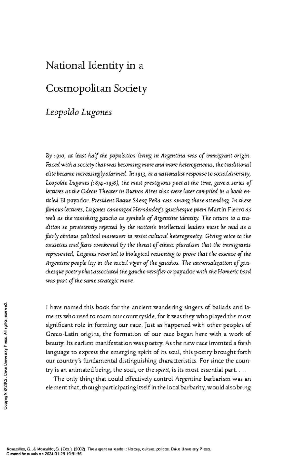 National Identity in a Cosmopolitan Society - National Identity in a ...