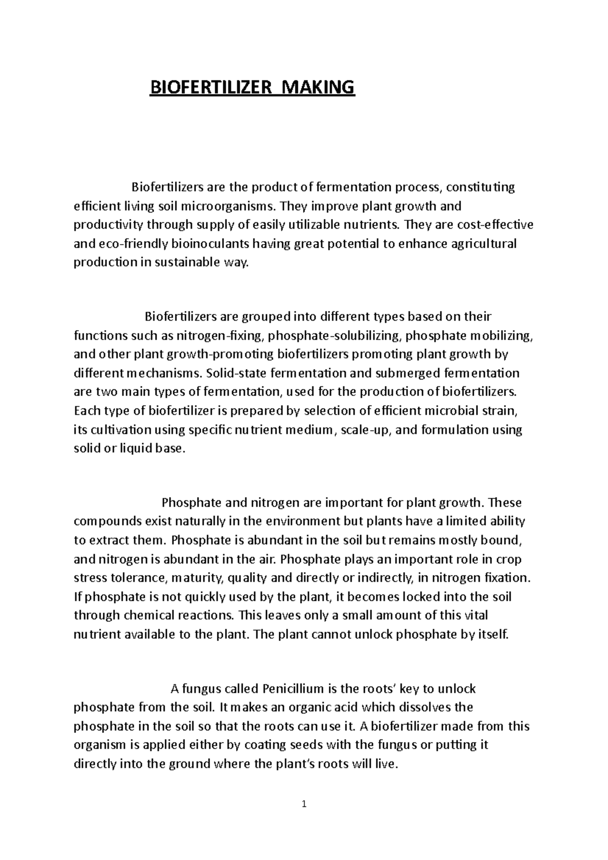 Biofertilizer Making - BIOFERTILIZER MAKING Biofertilizers are the ...