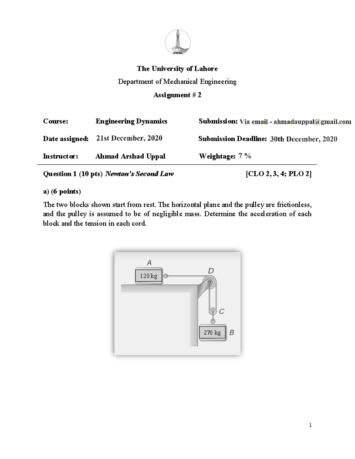 Assignment 2 - Good - 1 The University of Lahore Department of ...