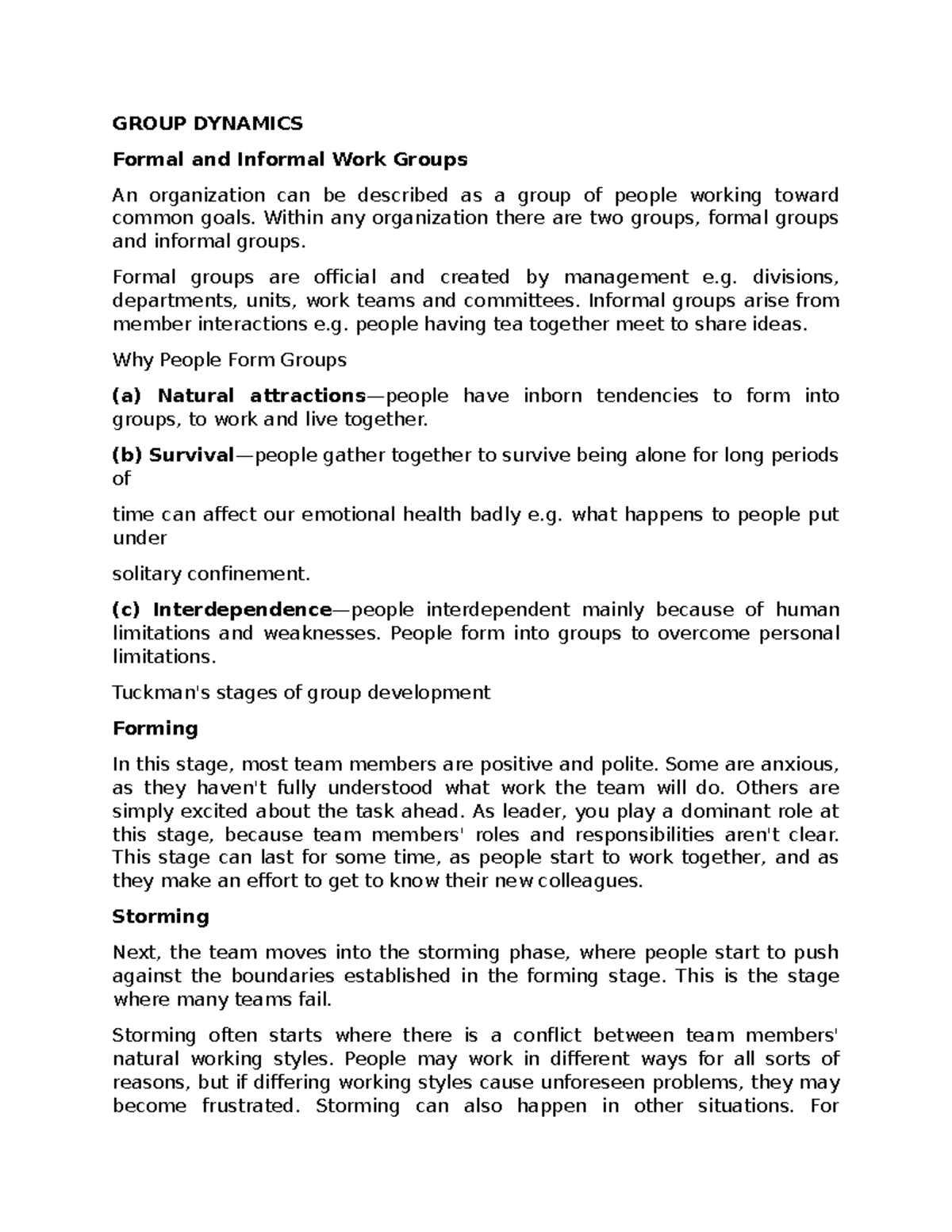 Group Dynamics notes - no additional description - GROUP DYNAMICS ...