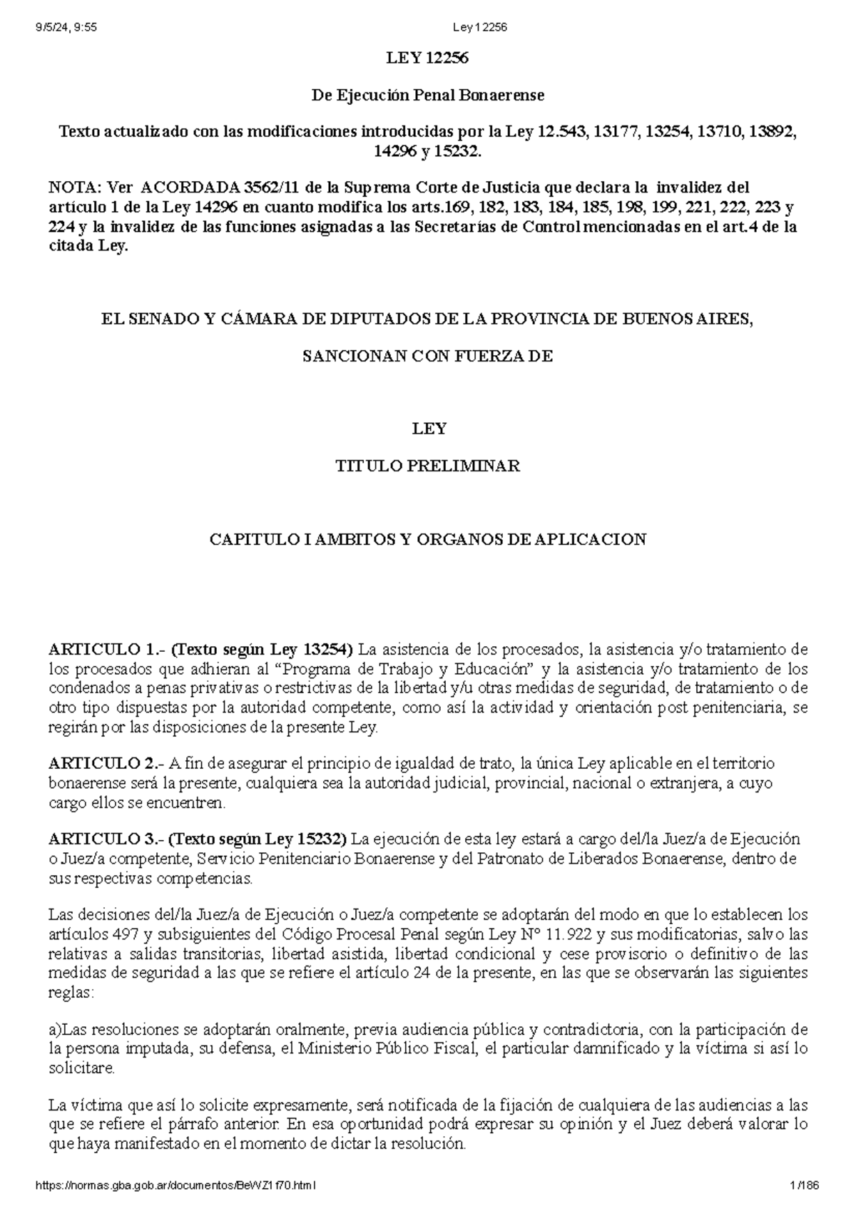 Ley 12256 - ley territorial - LEY 12256 De Ejecución Penal Bonaerense ...