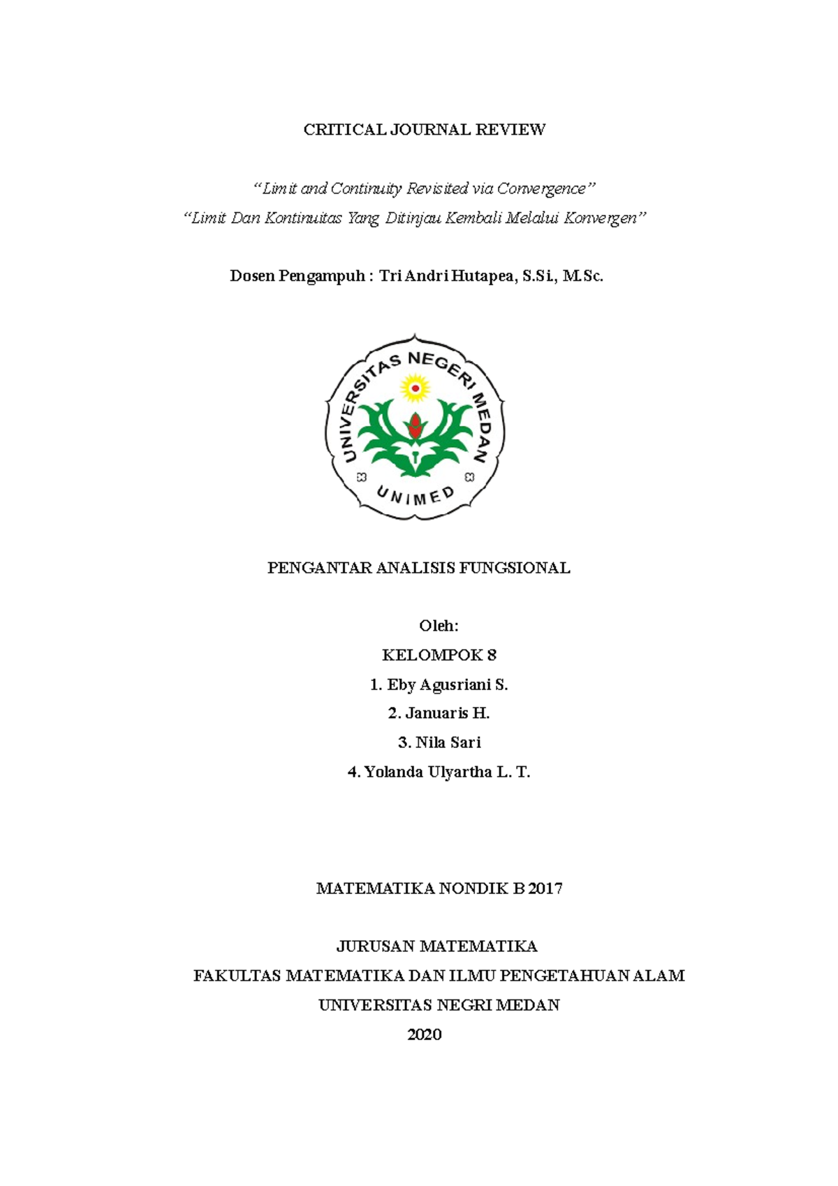 CJR P. Analisis Fungsional - CRITICAL JOURNAL REVIEW “Limit and ...