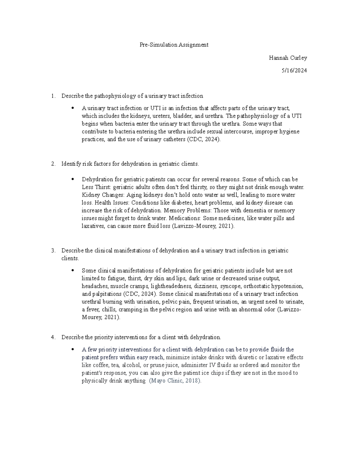 Pre-Simulation Assignment ( Millie L - Pre-Simulation Assignment Hannah Curley 5/16/ Describe ...