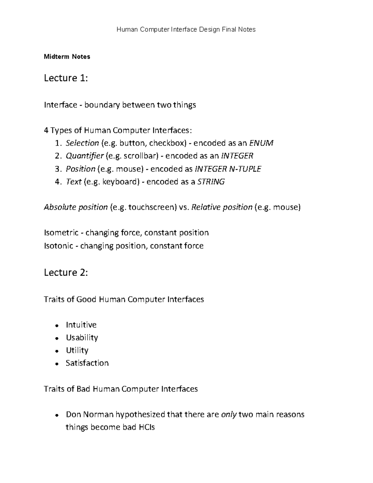 Human Computer Interface Design Final Notes 2018 - Human Computer ...