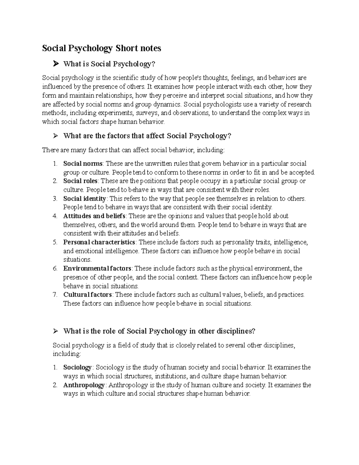 Social Psychology Short notes - It examines how people interact with ...