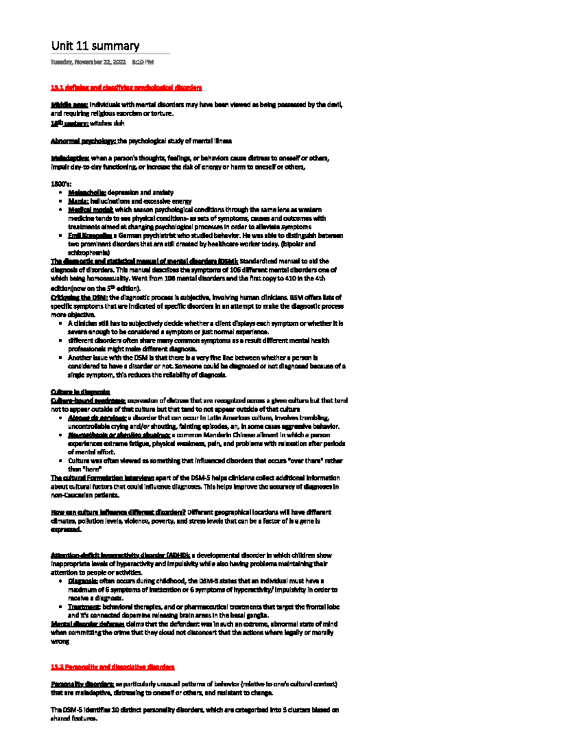 Psych 1000 unit 11 notes - Psyc1000 - Studocu
