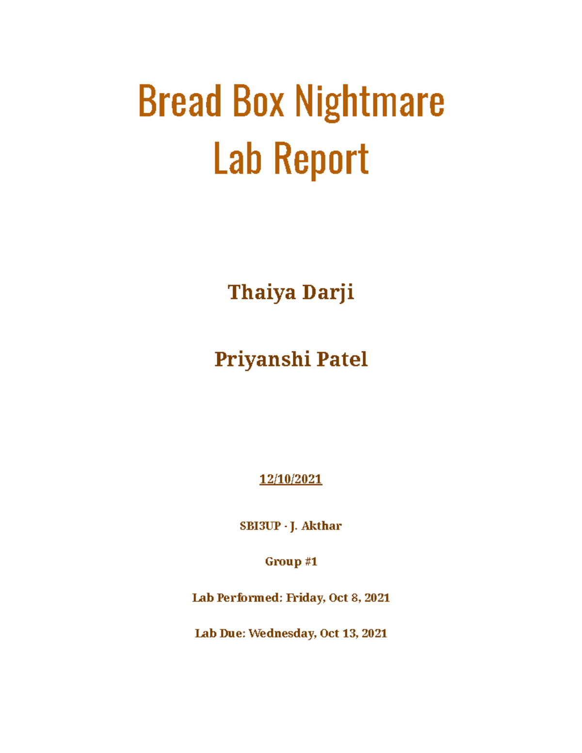 Bread Box Nightmare Lab Report - Bread Box Nightmare Lab Report Thaiya ...