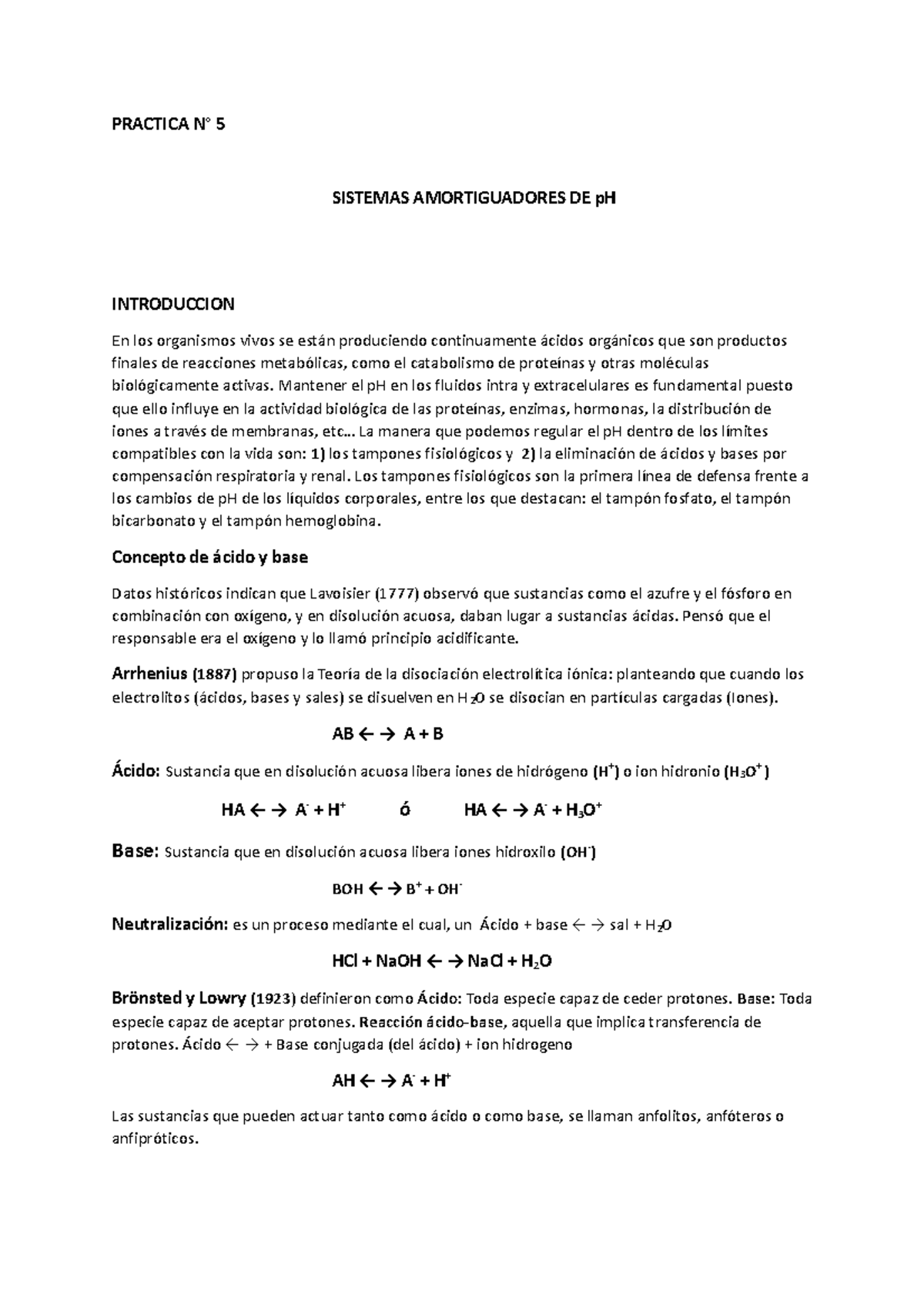 Practica N 5 Sistemas Amortiguadores DE p H 2021 - PRACTICA N° 5 SISTEMAS AMORTIGUADORES DE pH ...