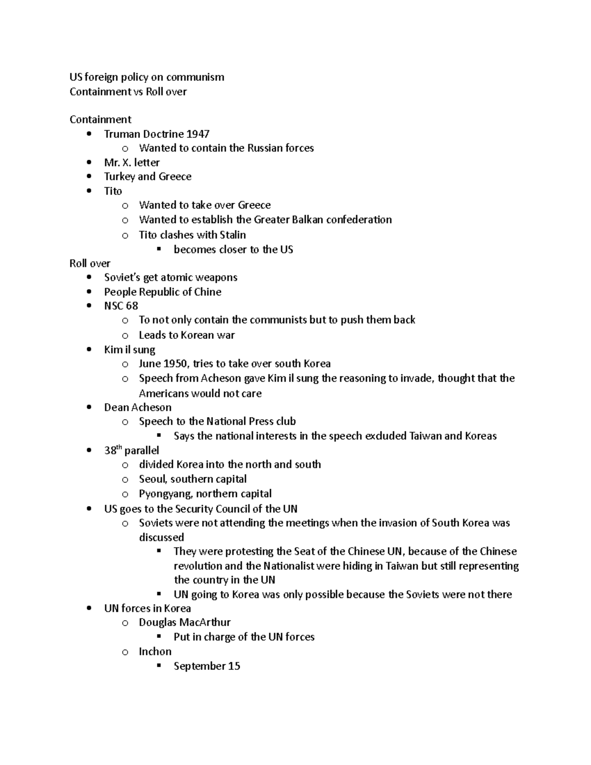 Notes Oct 3rd 2016 - US foreign policy on communism Containment vs Roll ...